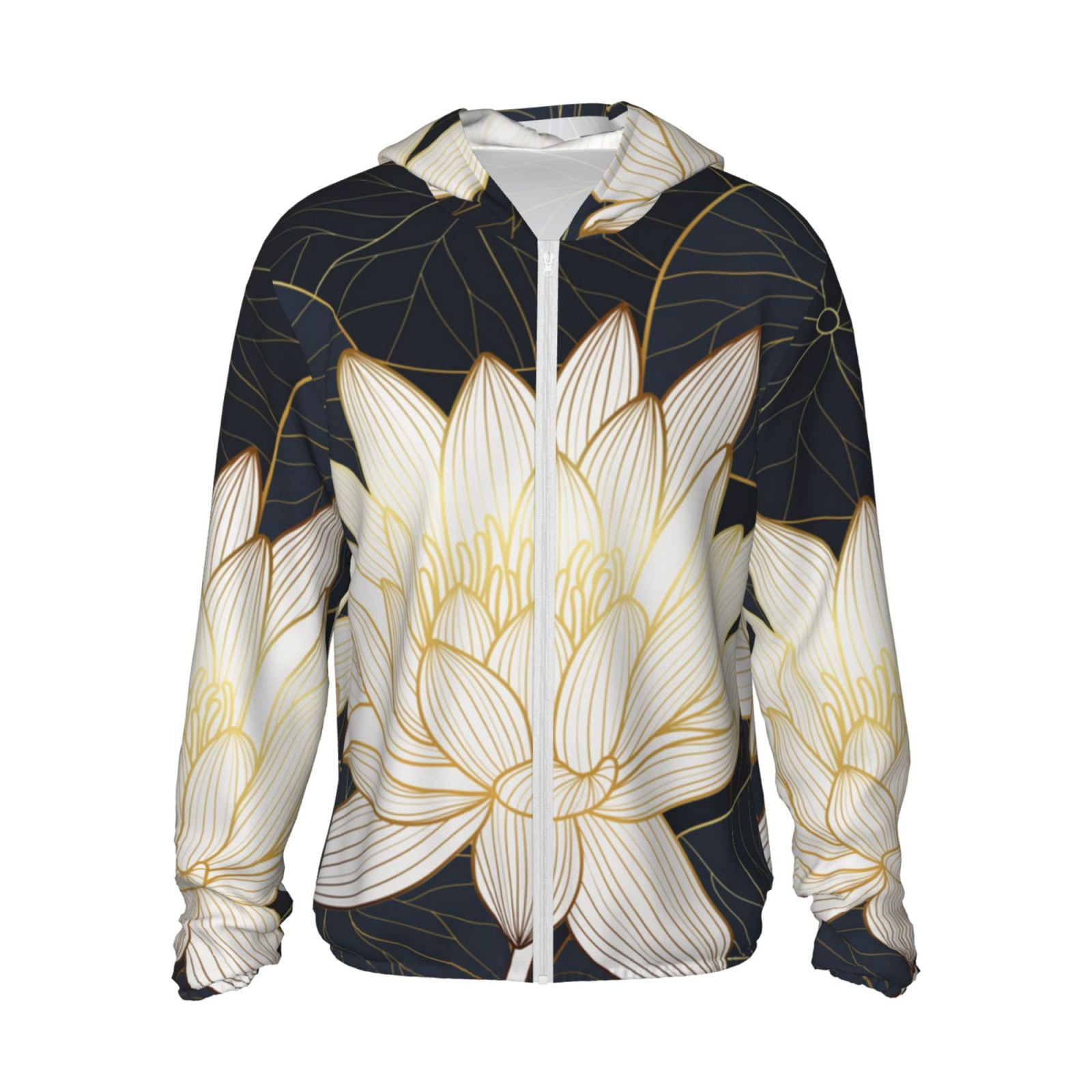 Adobk Golden Lotus Men Women Full Zip Sun Protection Hoodie Packable ...