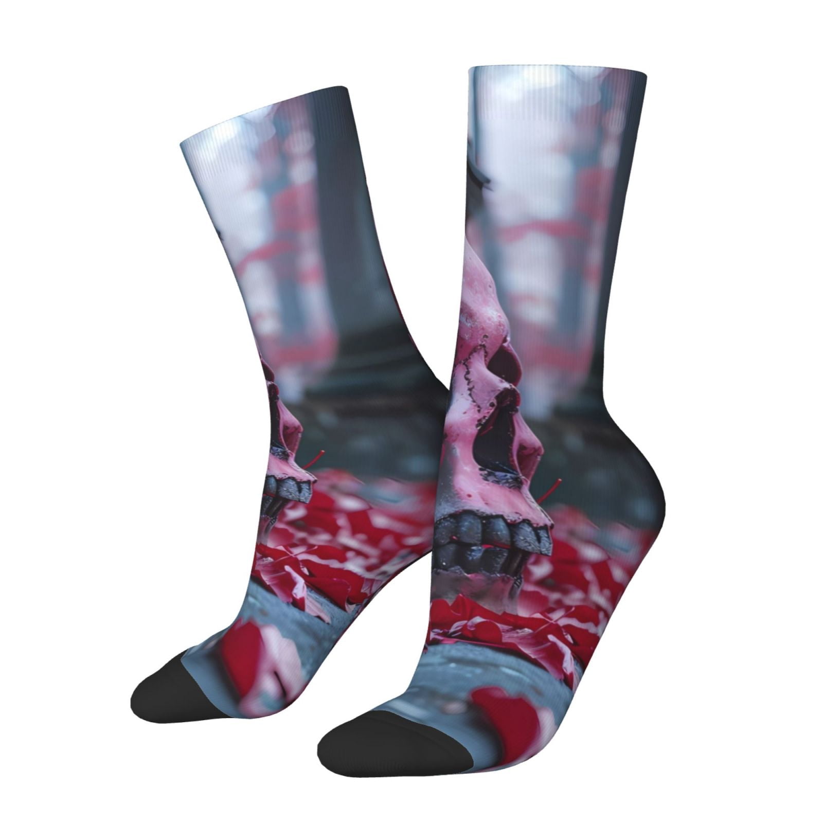 Adobk Gothic Red Skull Cemetery Print Adult Socks Crew Socks Athletic ...