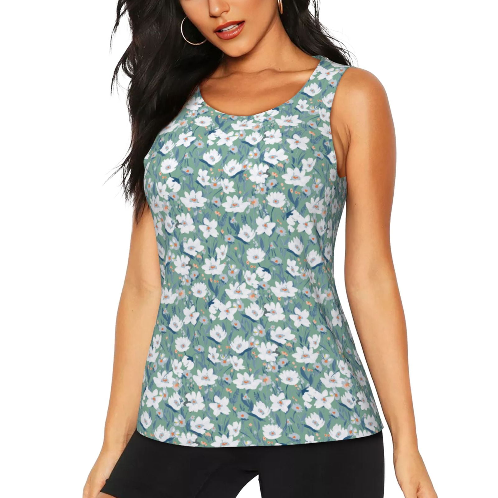 Adobk Gouache Flowers Print Women's Workout Tank Top Racerback Yoga ...