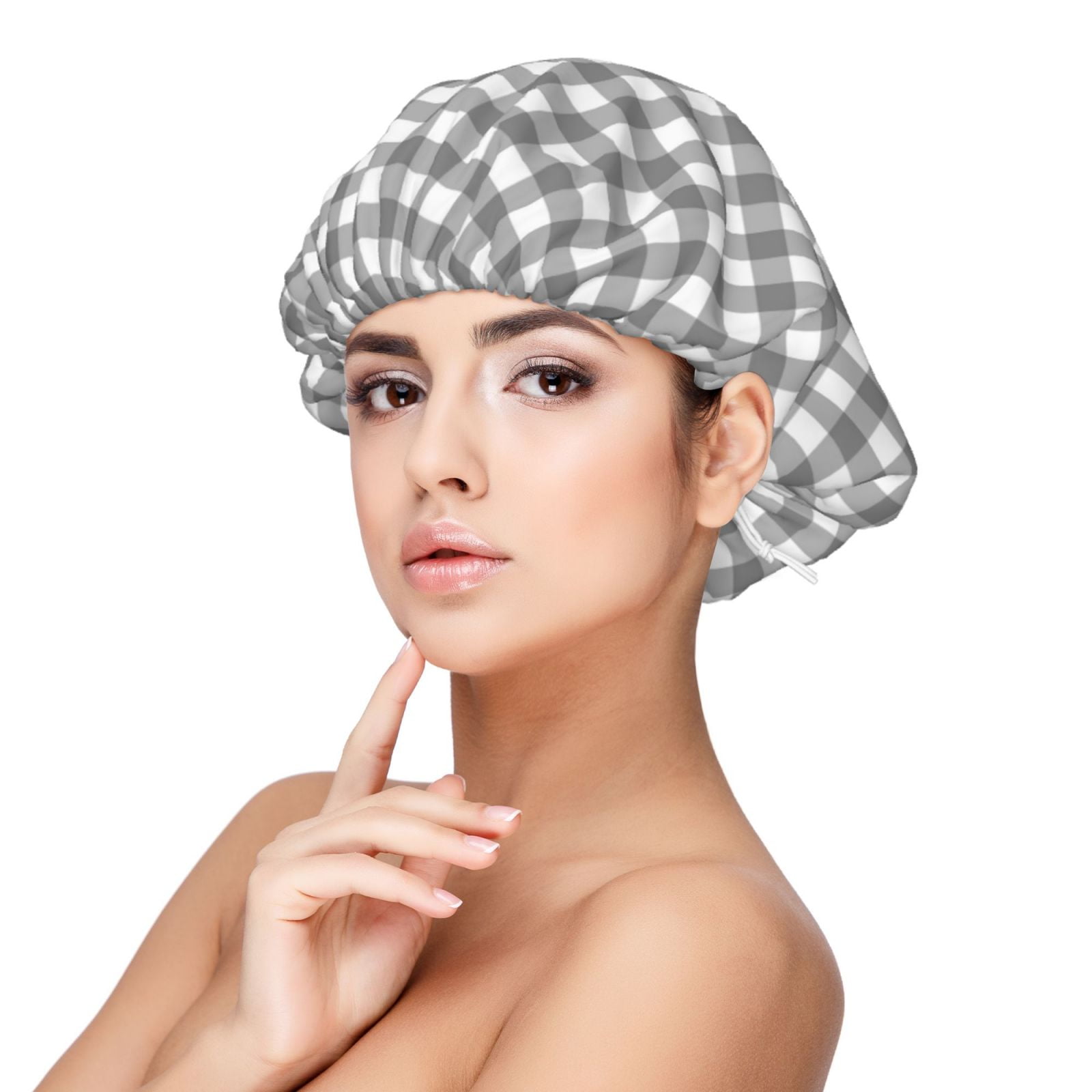 Adobk Gray Checkboard Print Satin Bonnet, Night Sleep Caps with Wide Elastic Band, Silk Wrap ...