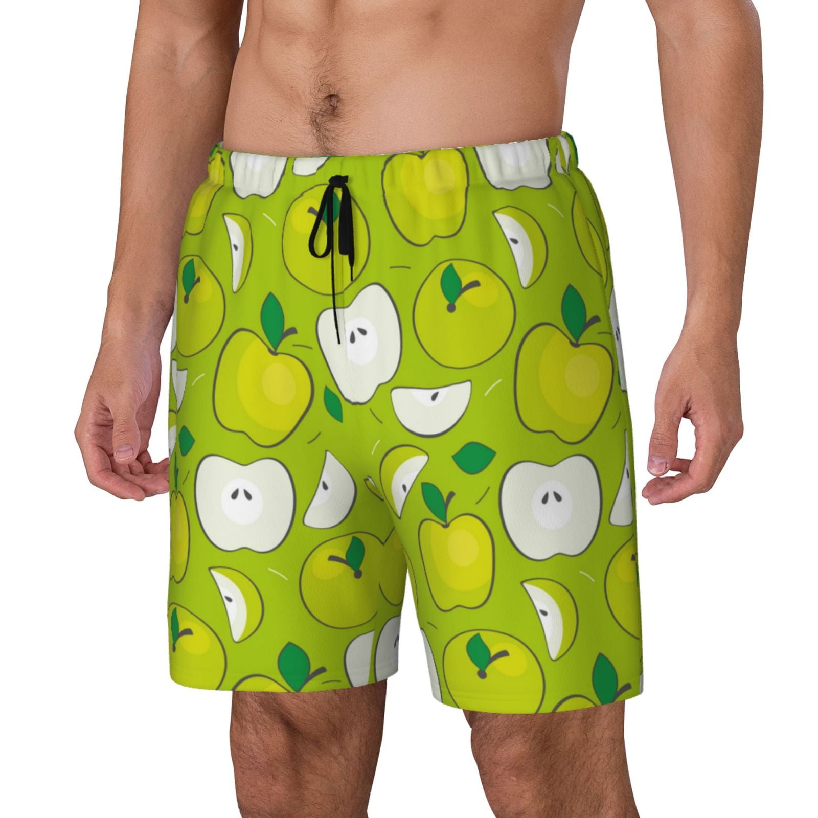 Adobk Green Apple Print Men's Swim Trunks with Compression Liner Board ...