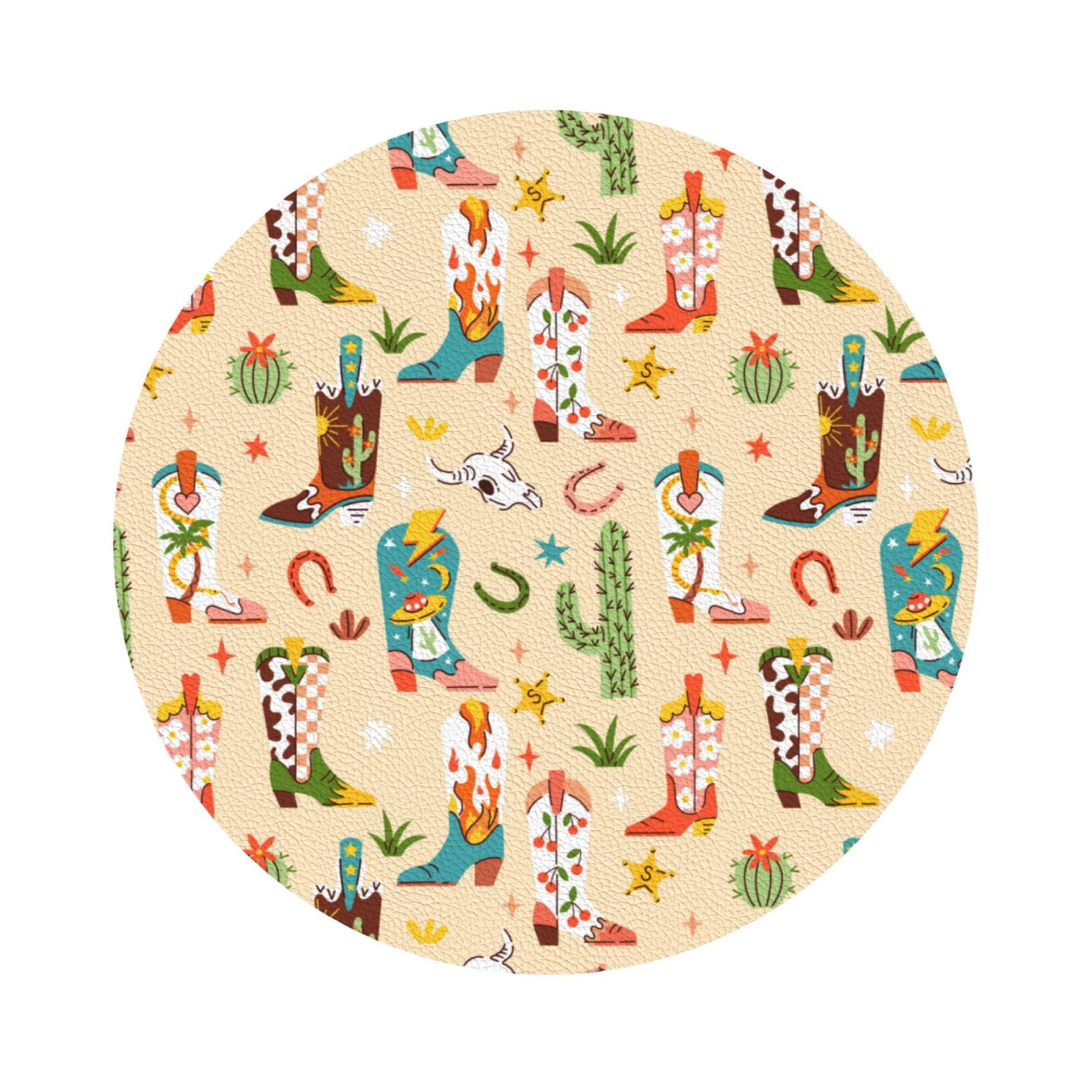Adobk Groovy American Western Footwear Print Leather Coasters for ...
