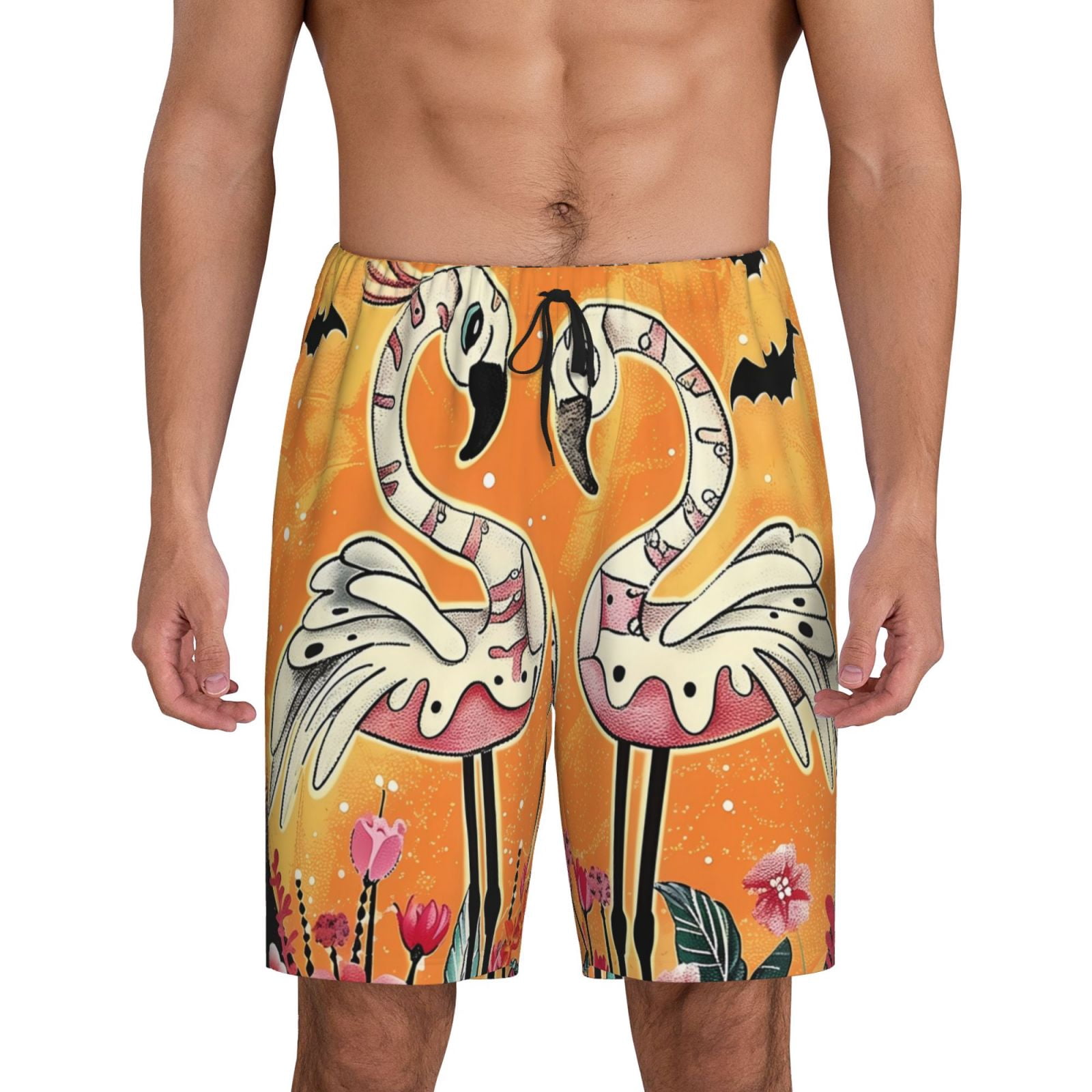 Adobk Halloween Flamingos Print Pajama Shorts for Men Pjs Bottoms Sleep ...