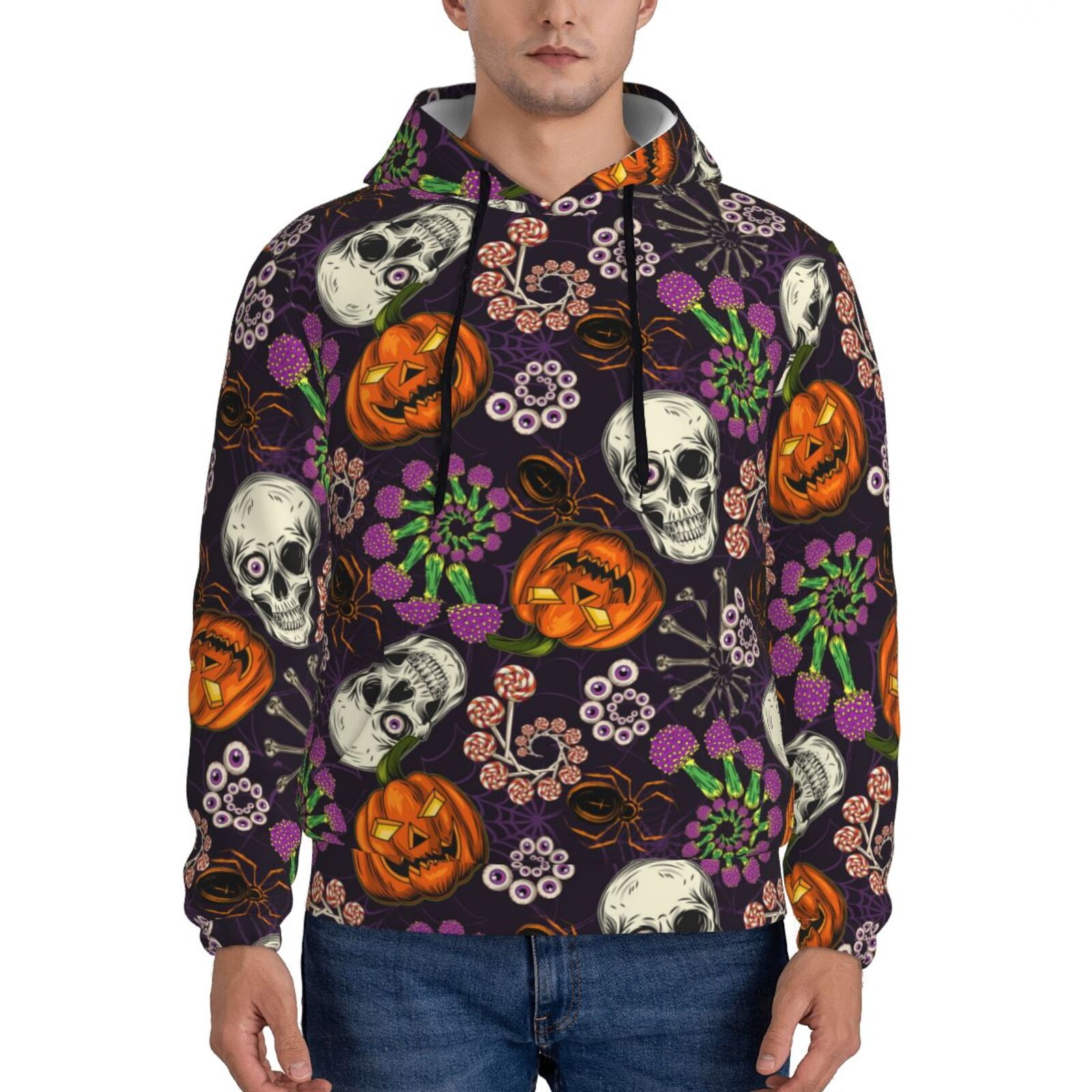 Adobk Halloween With Skull Print Men's Pullover Hoodie Pullover Hooded ...