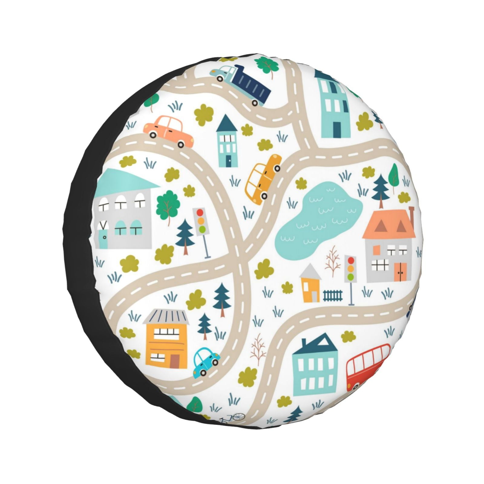 Adobk Hand Drawn Cars Trucks Buses And Roads Spare Tire Wheel Cover For ...