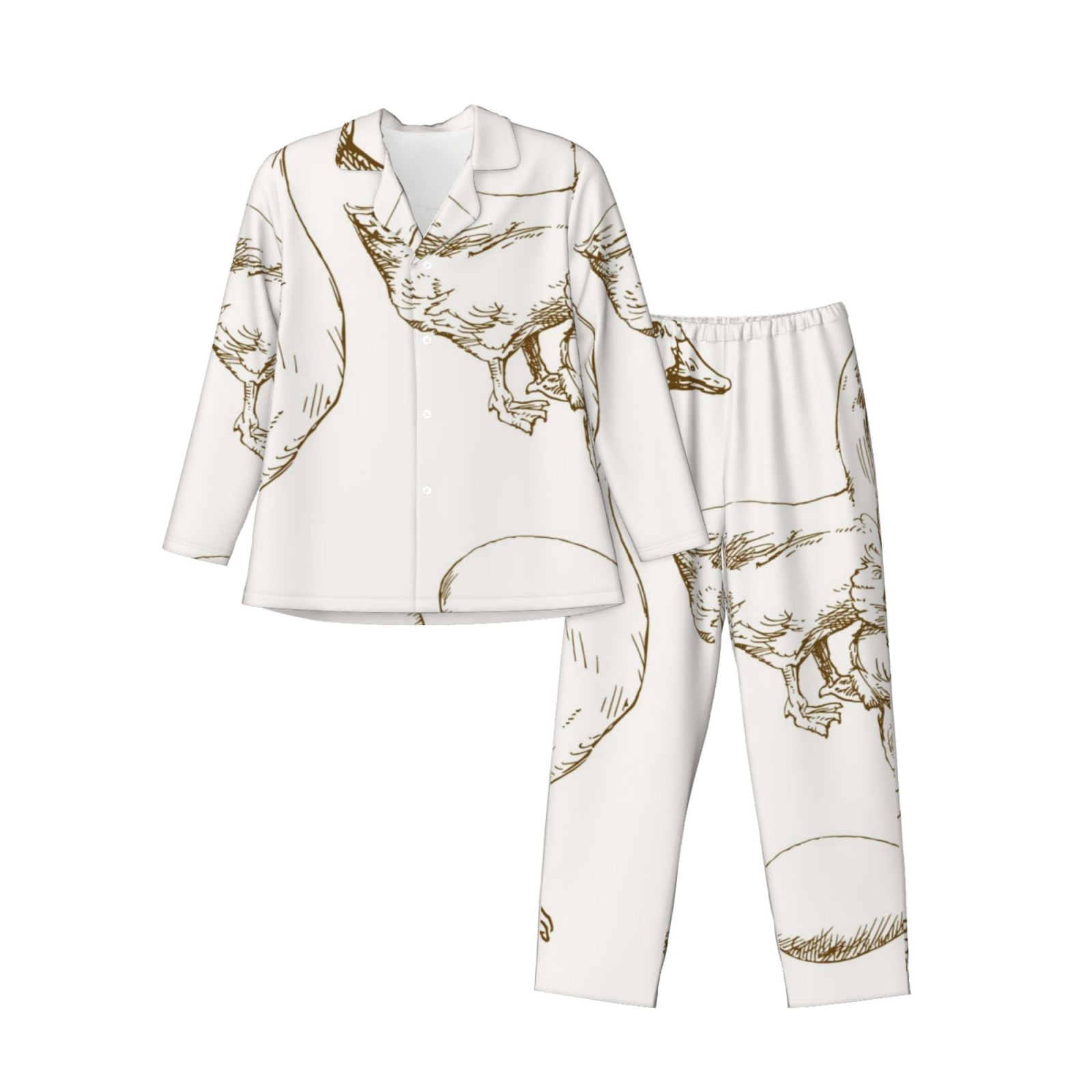 Adobk Hand Drawn Goose Print Mens Pajamas Set Long Sleeve Soft Pajamas ...