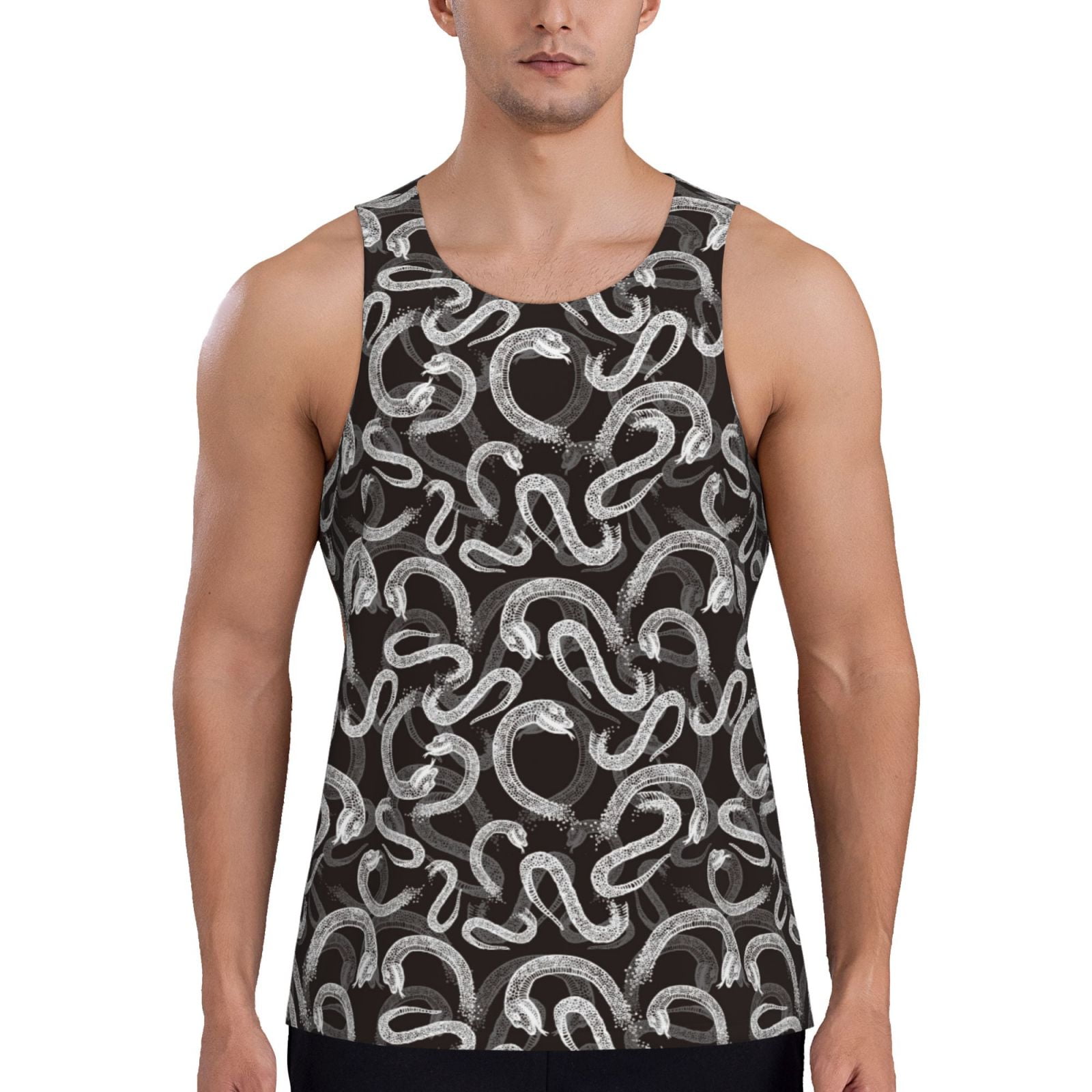 Adobk Hand Drawn Snake Print Men's Workout Tank Tops Sleeveless Mesh ...