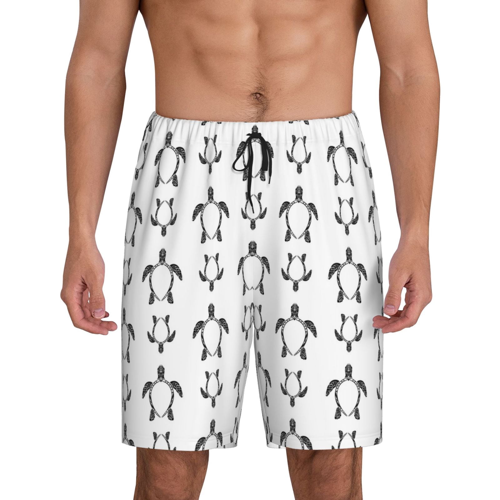 Adobk Hand Drawn Turtle Print Pajama Shorts for Men Pjs Bottoms Sleep ...
