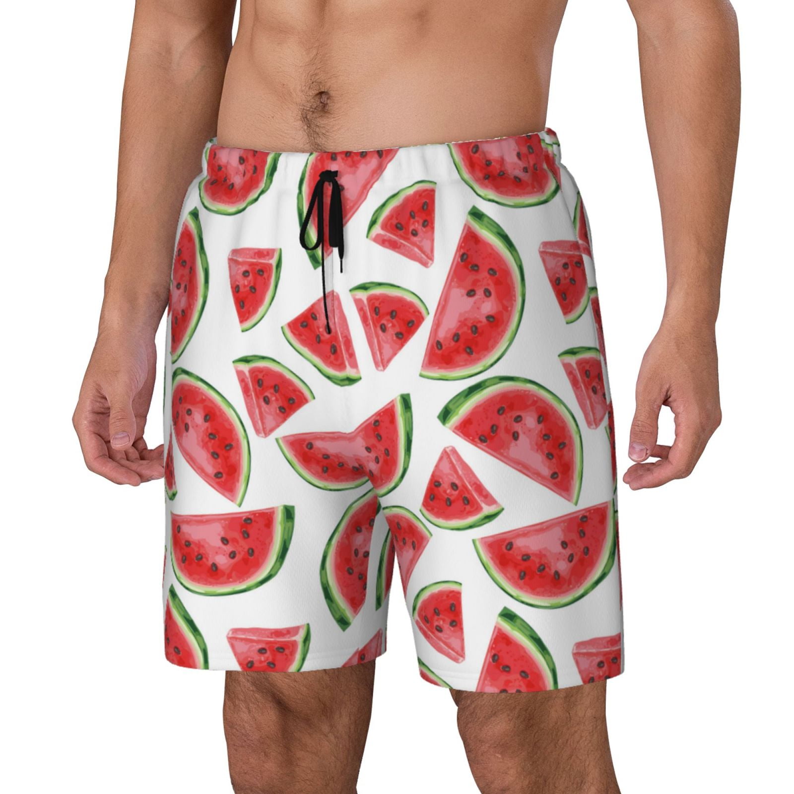 Adobk Hand Drawn Watermelon Print Men's Swim Trunks with Compression ...
