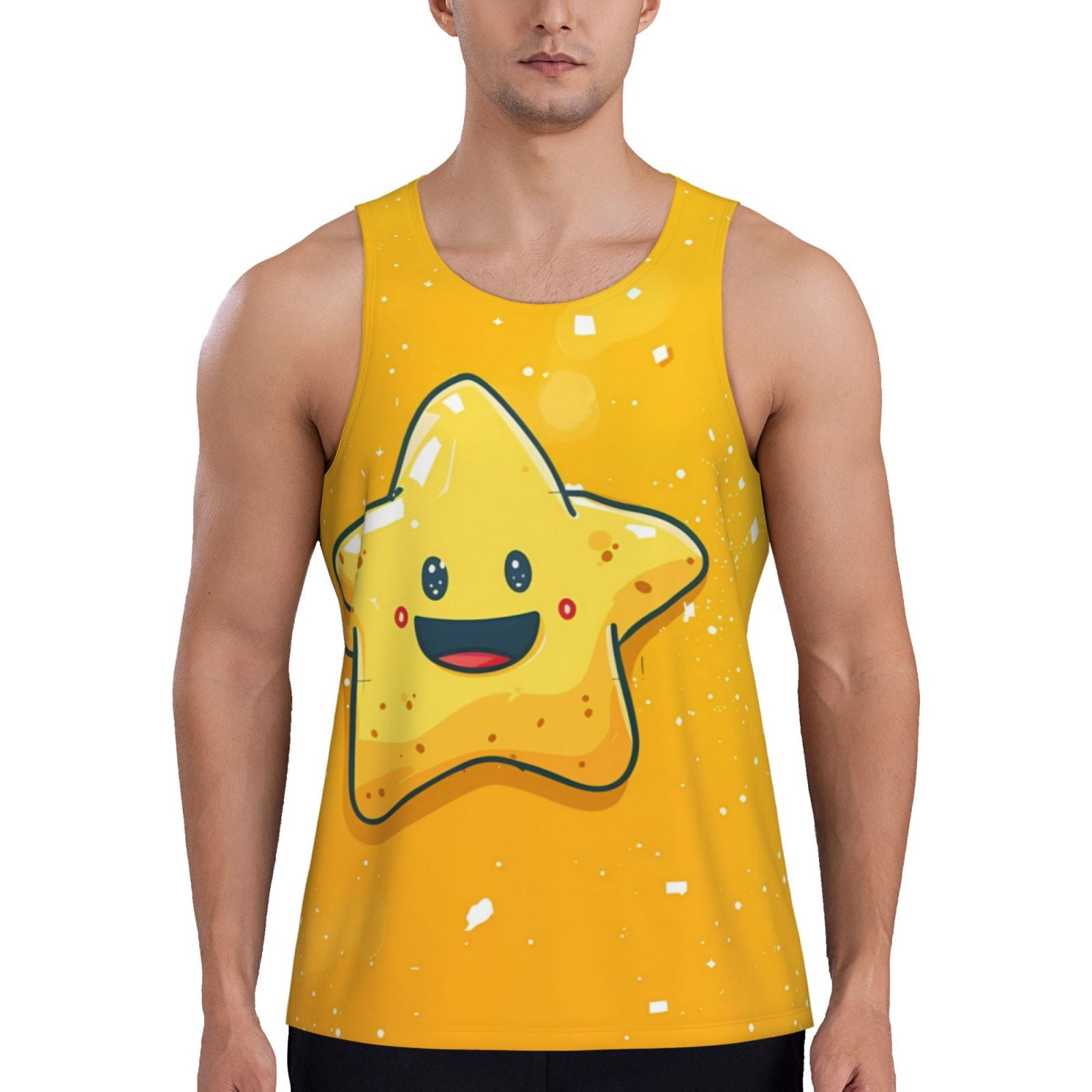Adobk Happy Cartoon Star Print Men's Workout Tank Tops Sleeveless Mesh ...