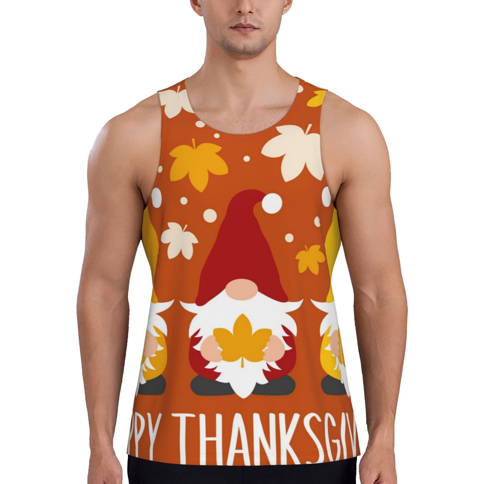 Adobk Happy Thanksgiving Three Gnomes Print Men's Workout Tank Tops ...