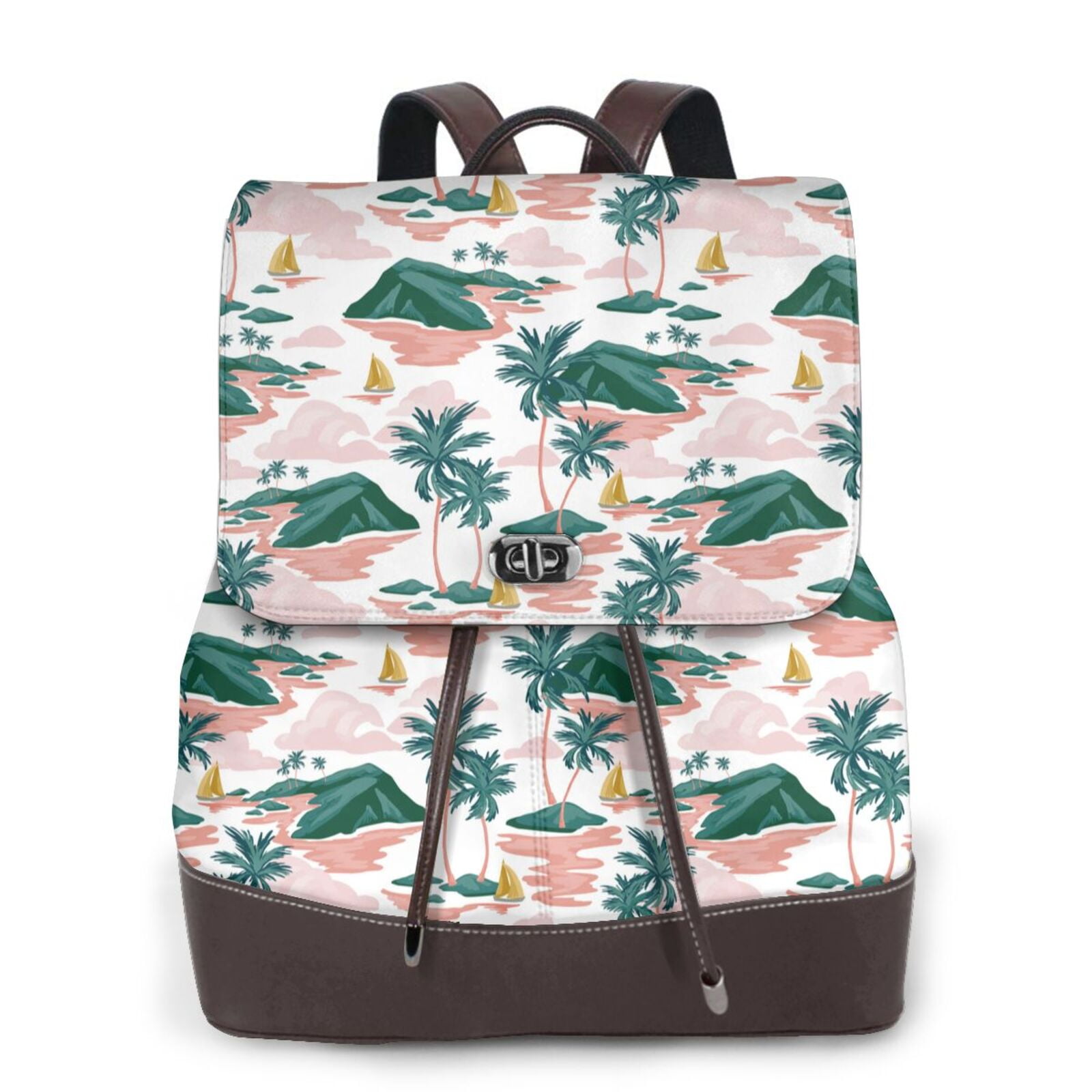Adobk Hawaii Palms Print Leather Backpack Vintage Laptop Bookbag for ...