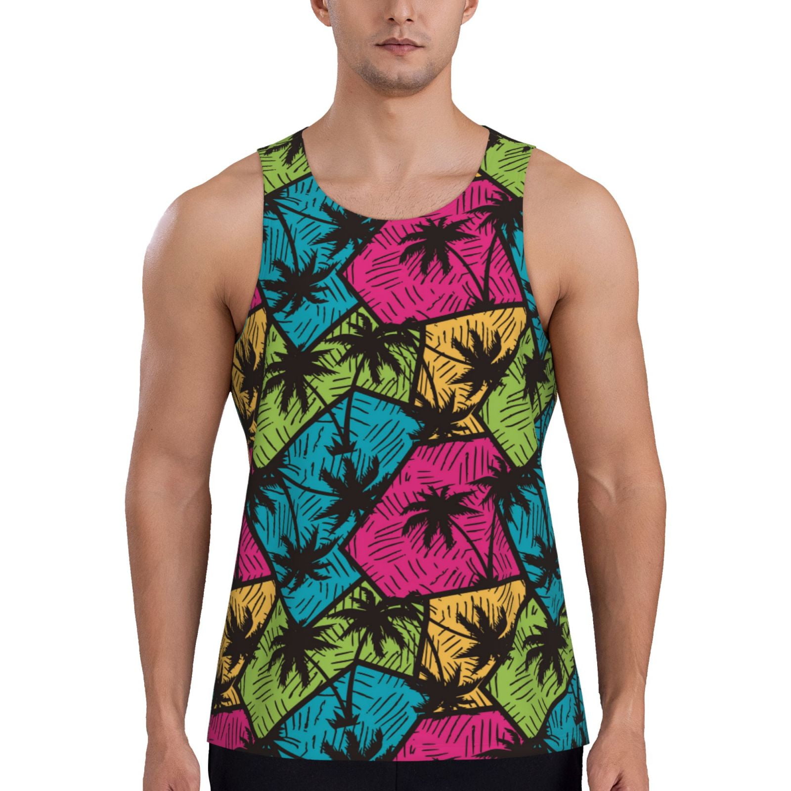 Adobk Hawaii Palms Print Men's Workout Tank Tops Sleeveless Mesh Muscle ...