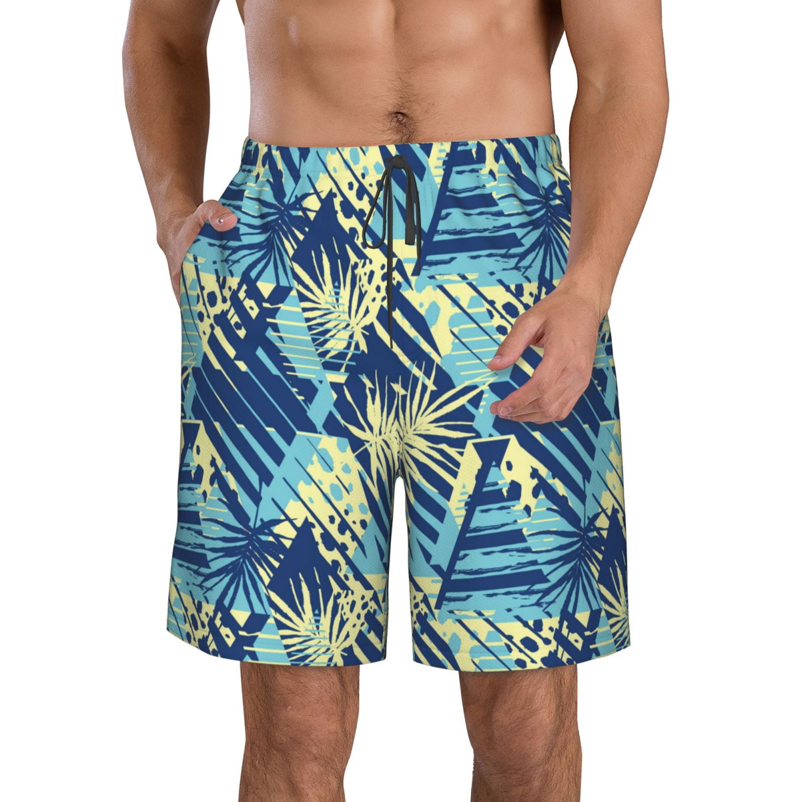 Adobk Hawaiian Style Print Men's Swim Trunks Hawaiian Bathing Suit ...