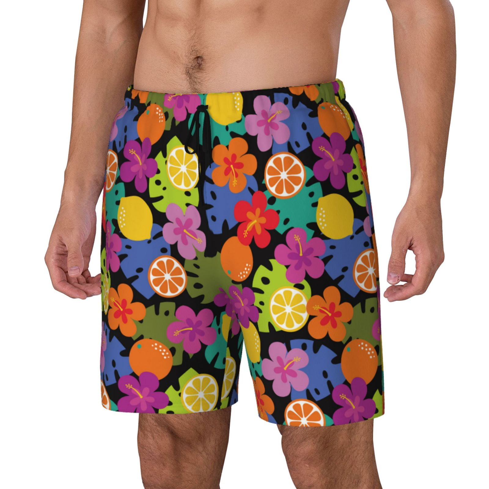 Adobk Hawaiian Style Print Men's Swim Trunks with Compression Liner ...