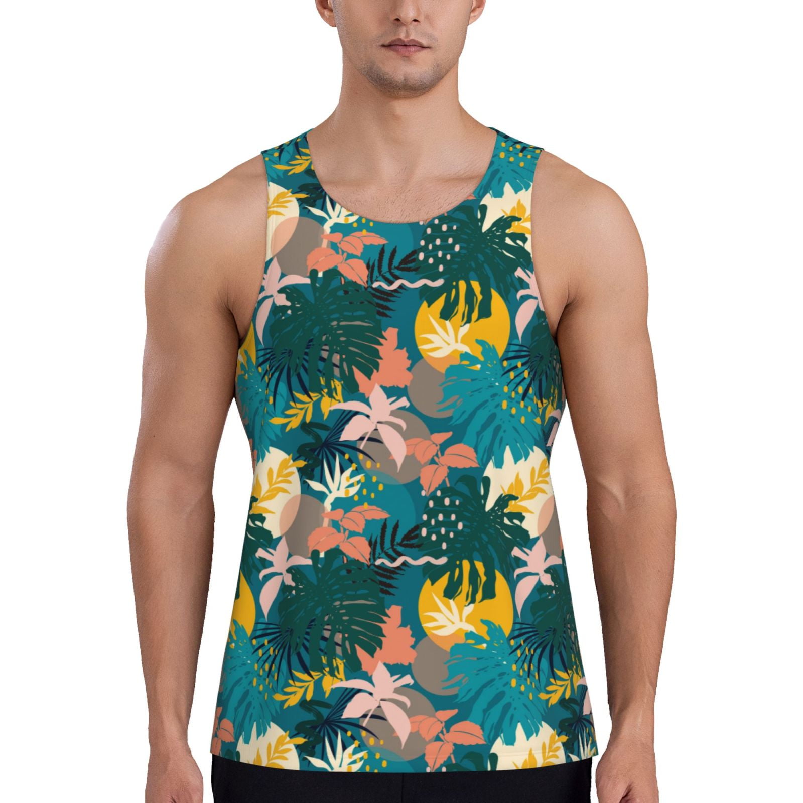 Adobk Hawaiian Style Print Men's Workout Tank Tops Sleeveless Mesh ...