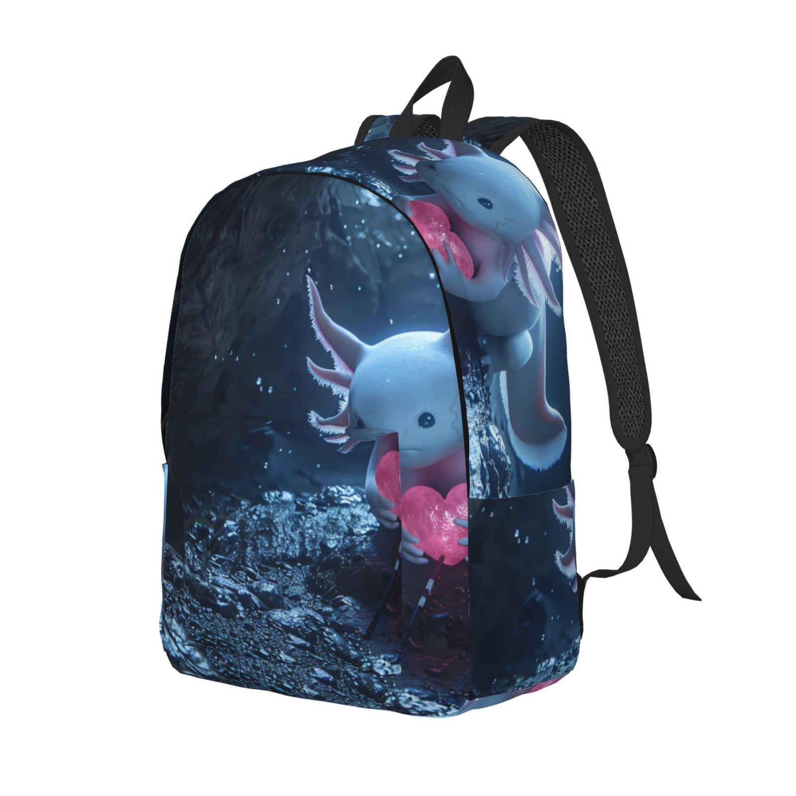 Adobk Heart Axolotl Print Canvas Backpack Lightweight Travel Daypack ...