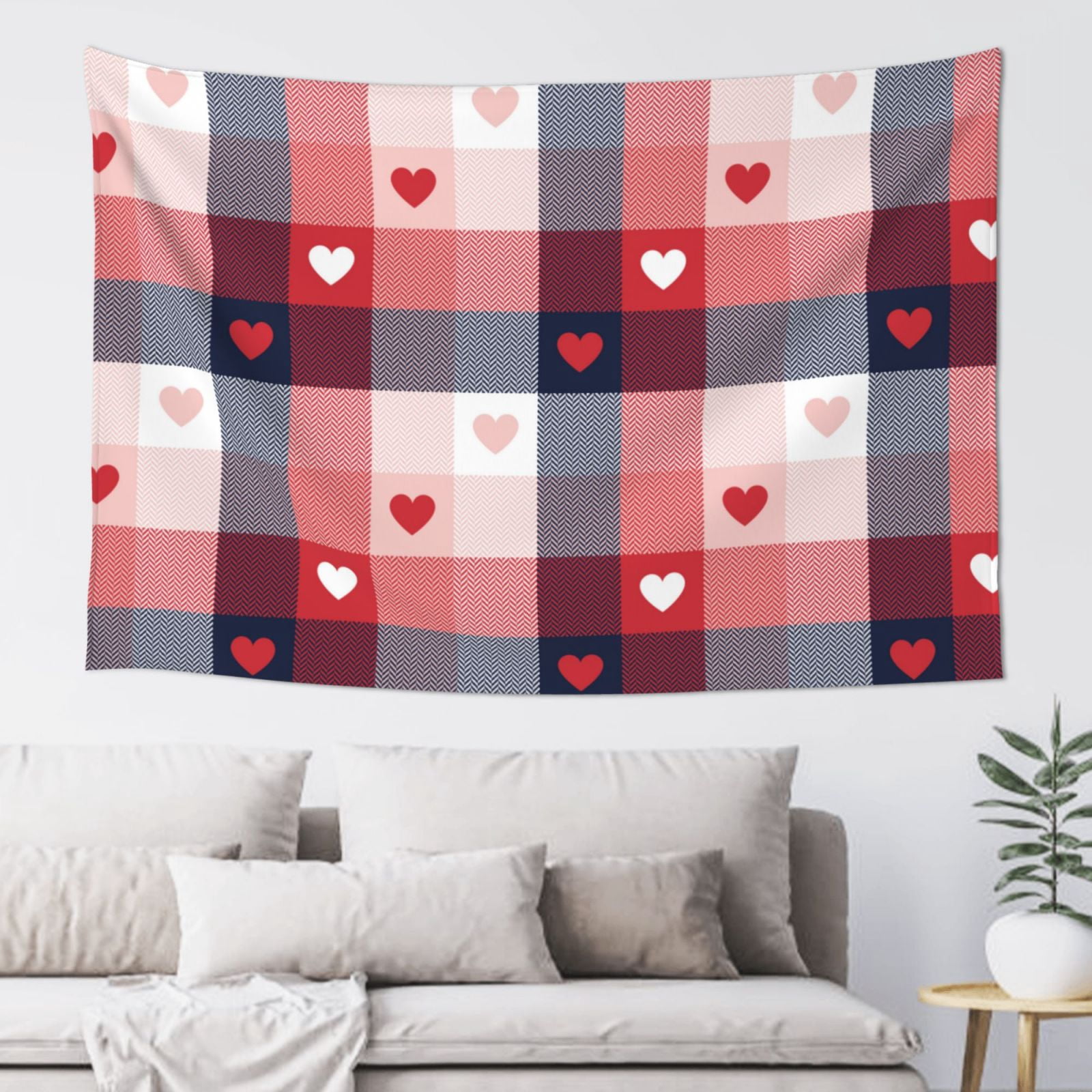 Adobk Heart Plaid Print Tapestry Wall Tapestry 60x40 Inch, Wall Hanging ...