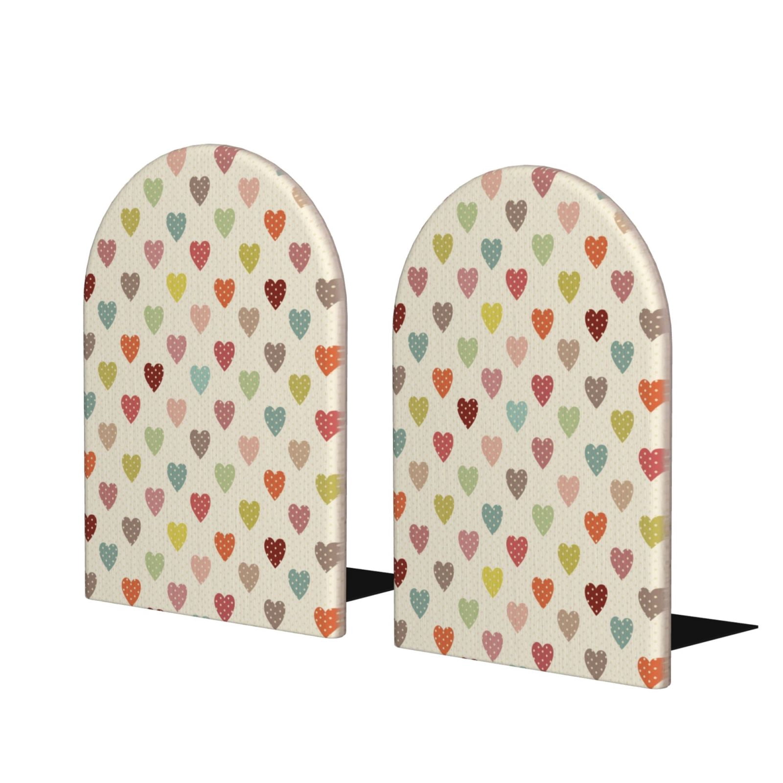 Adobk Heart Polka Dot Print Wooden Bookends with Metal Base,on-Skid ...