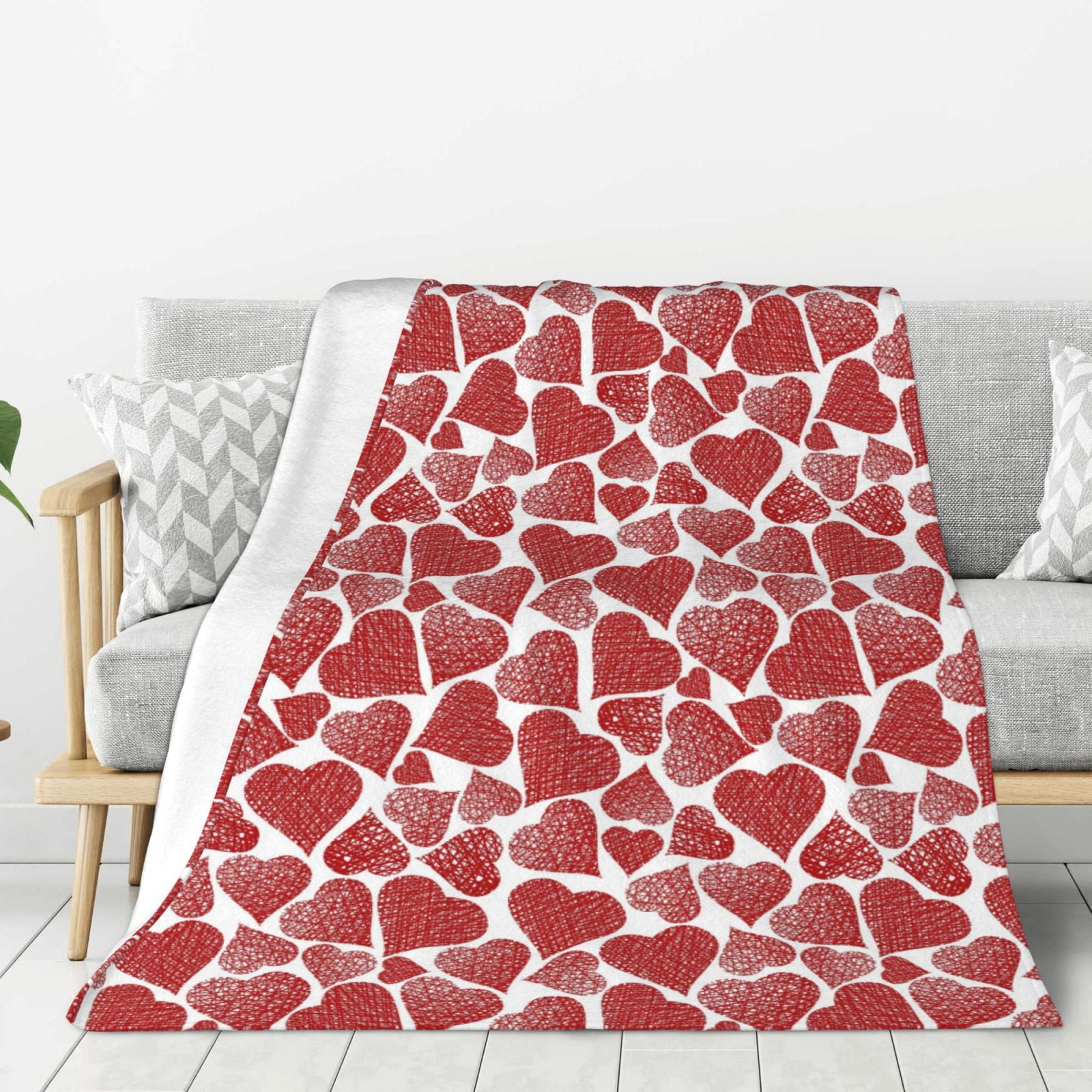 Adobk Hearts Print Blanket Super Soft Flannel Throw Blanket Lightweight ...