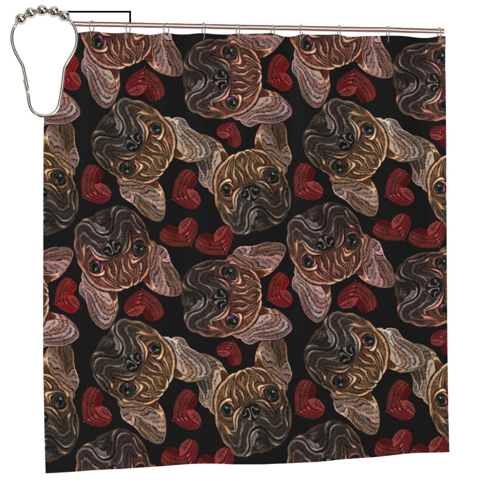 Adobk Hearts and French Bulldog Print Bathroom Shower Curtain Sets ...