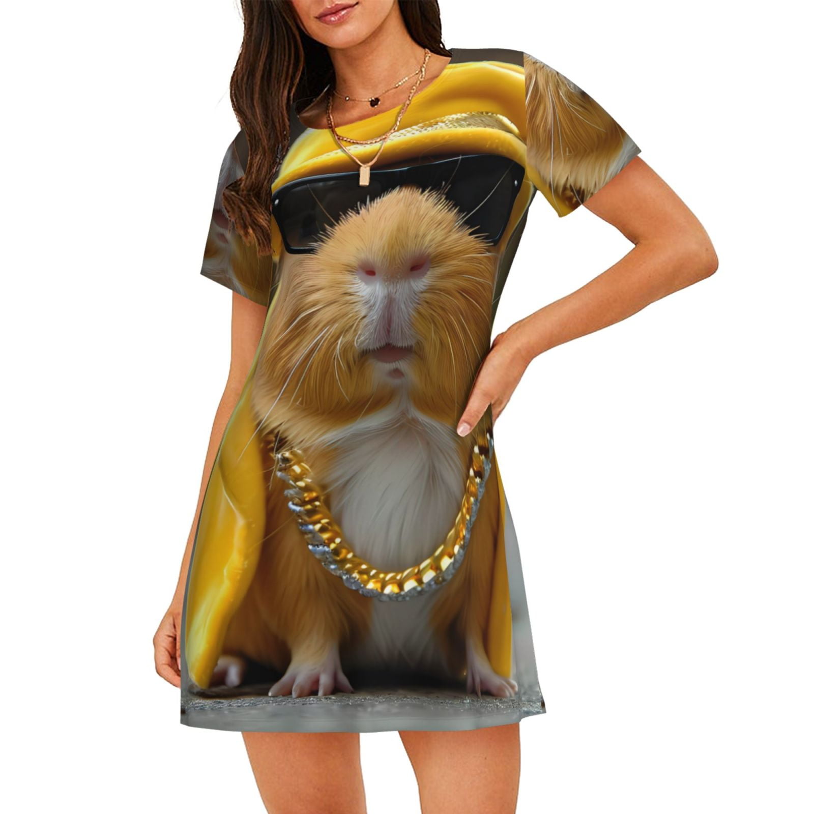 Adobk Heavy Metal Style Guinea Pig Print Womens Short Sleeve Sleepshirt ...