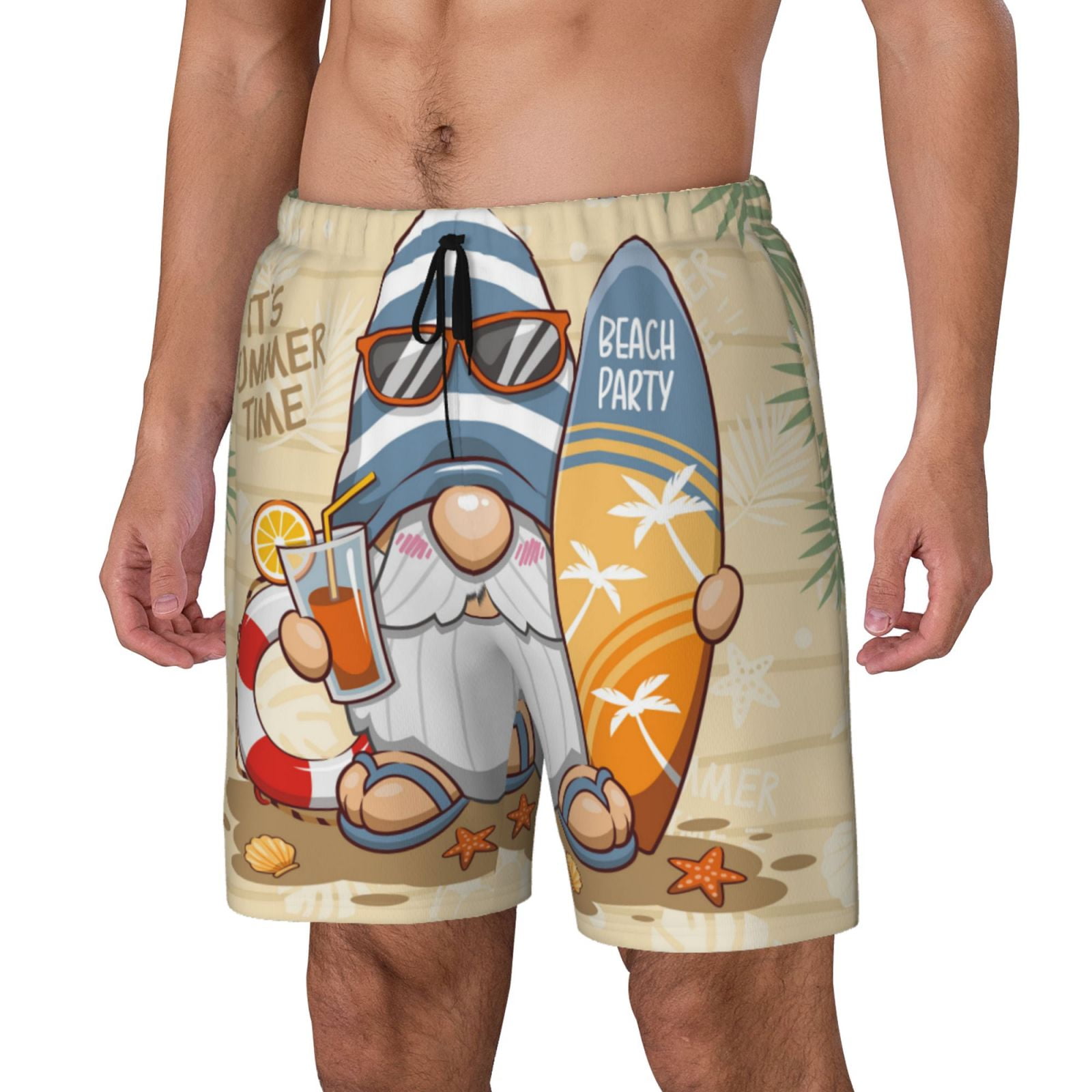 Adobk Hello Summer Cute Gnome Print Men's Swim Trunks with Compression ...