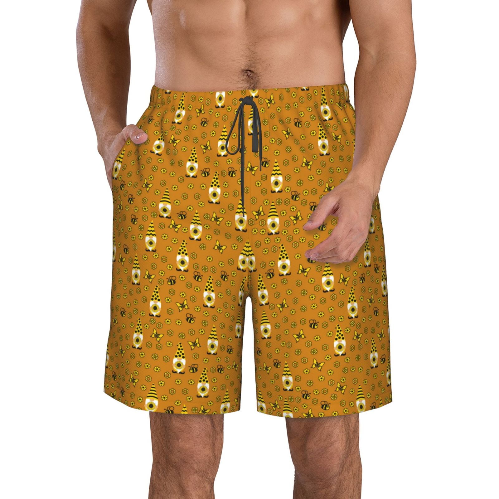 Adobk Honey Bee Gnomes Print Men's Swim Trunks Hawaiian Bathing Suit ...