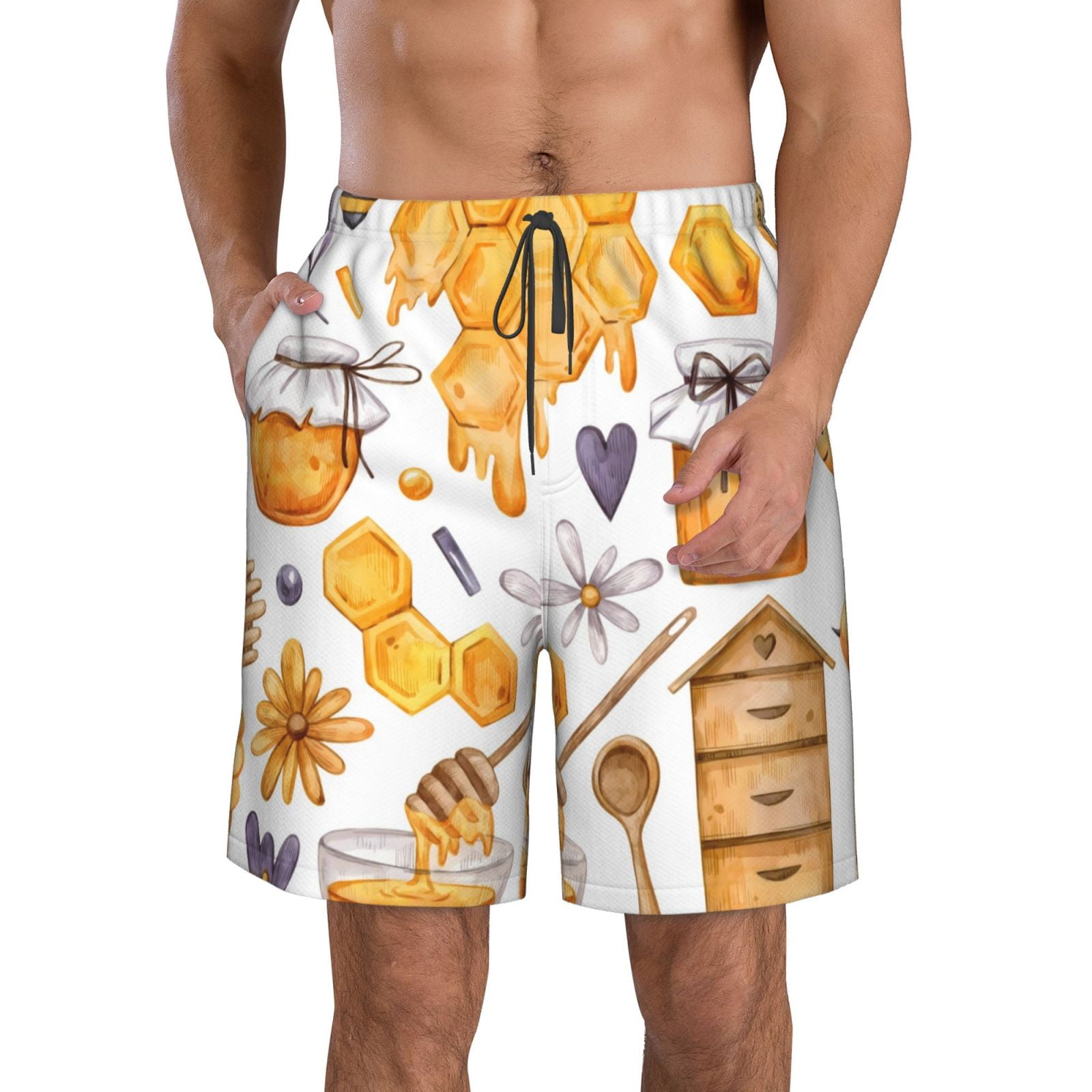 Adobk Honey Bee Set Print Men's Swim Trunks Hawaiian Bathing Suit ...