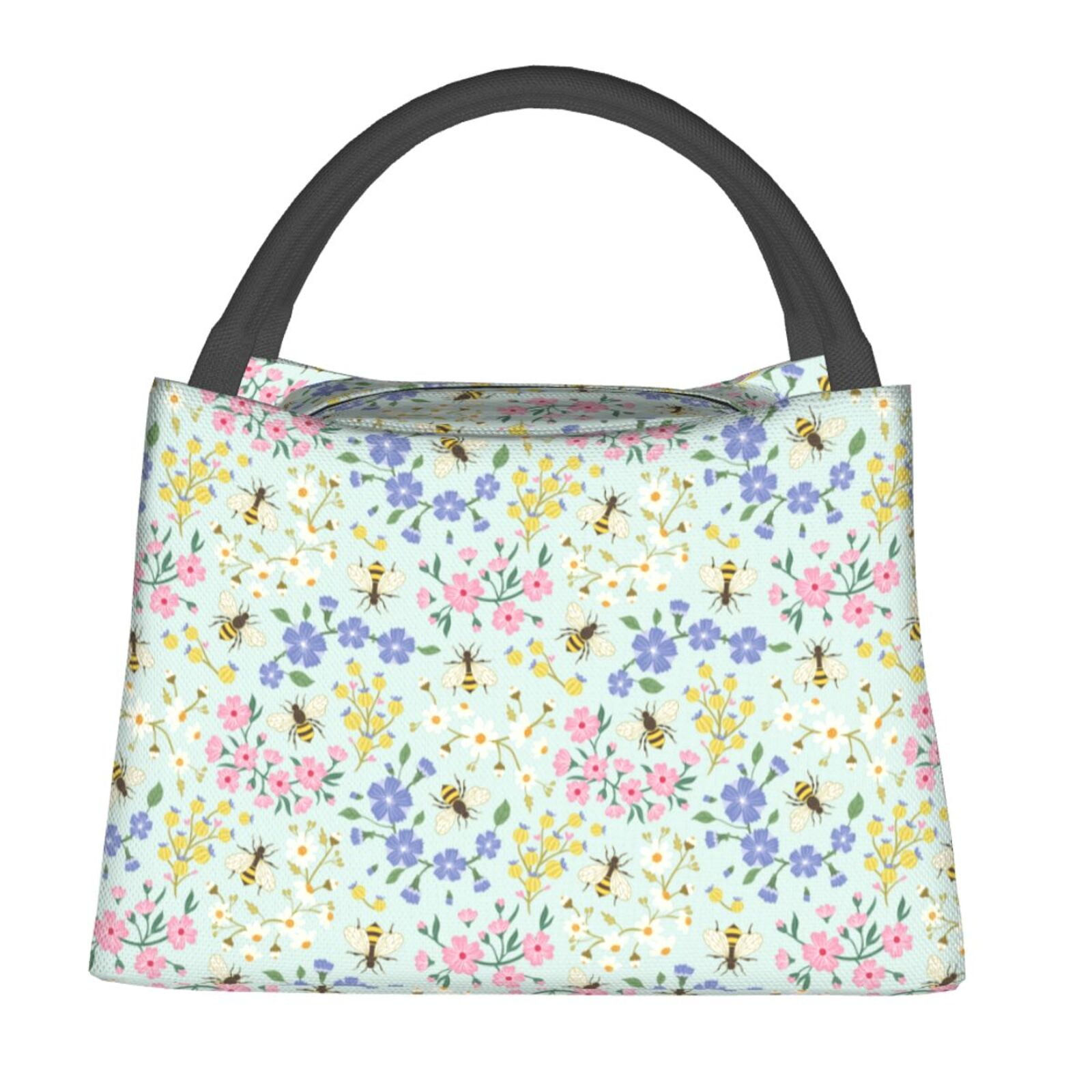 Adobk Honey Bees And Flowers Print Portable Insulated Lunch Container ...