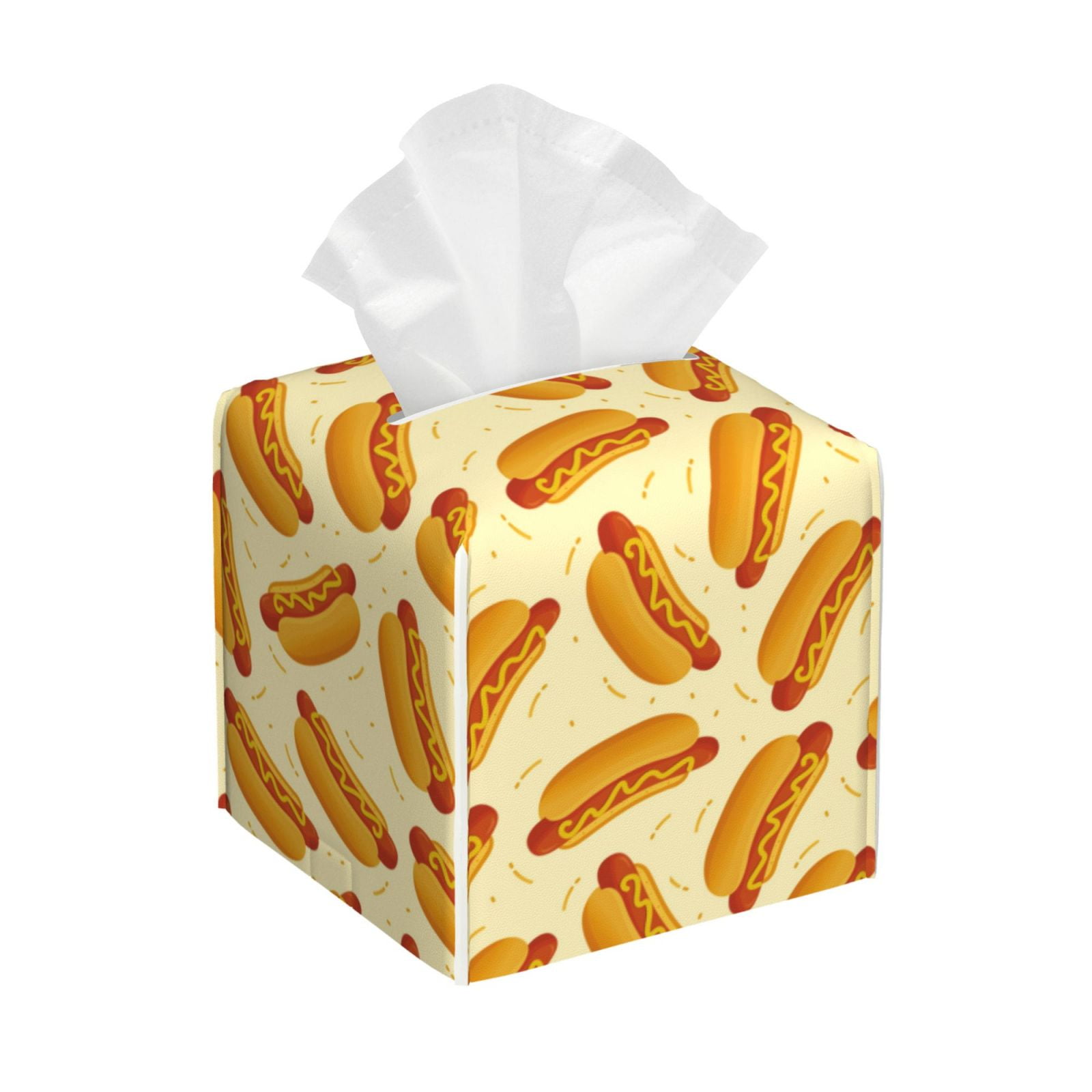 Adobk Hot Dog 3 Print Tissue Box Cover, Square PU Leather Tissue Holder ...