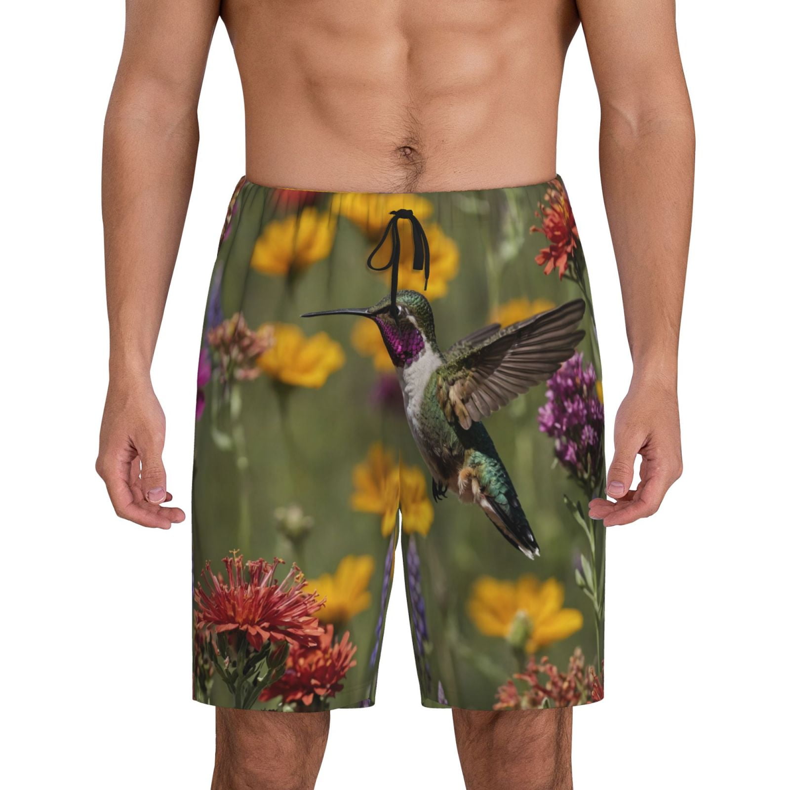 Adobk Humming Bird Print Pajama Shorts for Men Pjs Bottoms Sleep Shorts ...