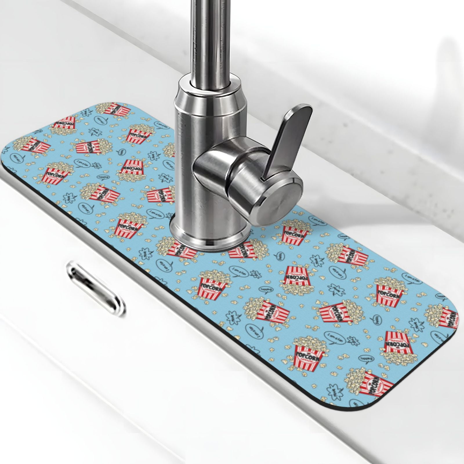 Adobk I Am A Fan Popcorn Print Faucet Mat for Kitchen Sink,Sink Splash ...