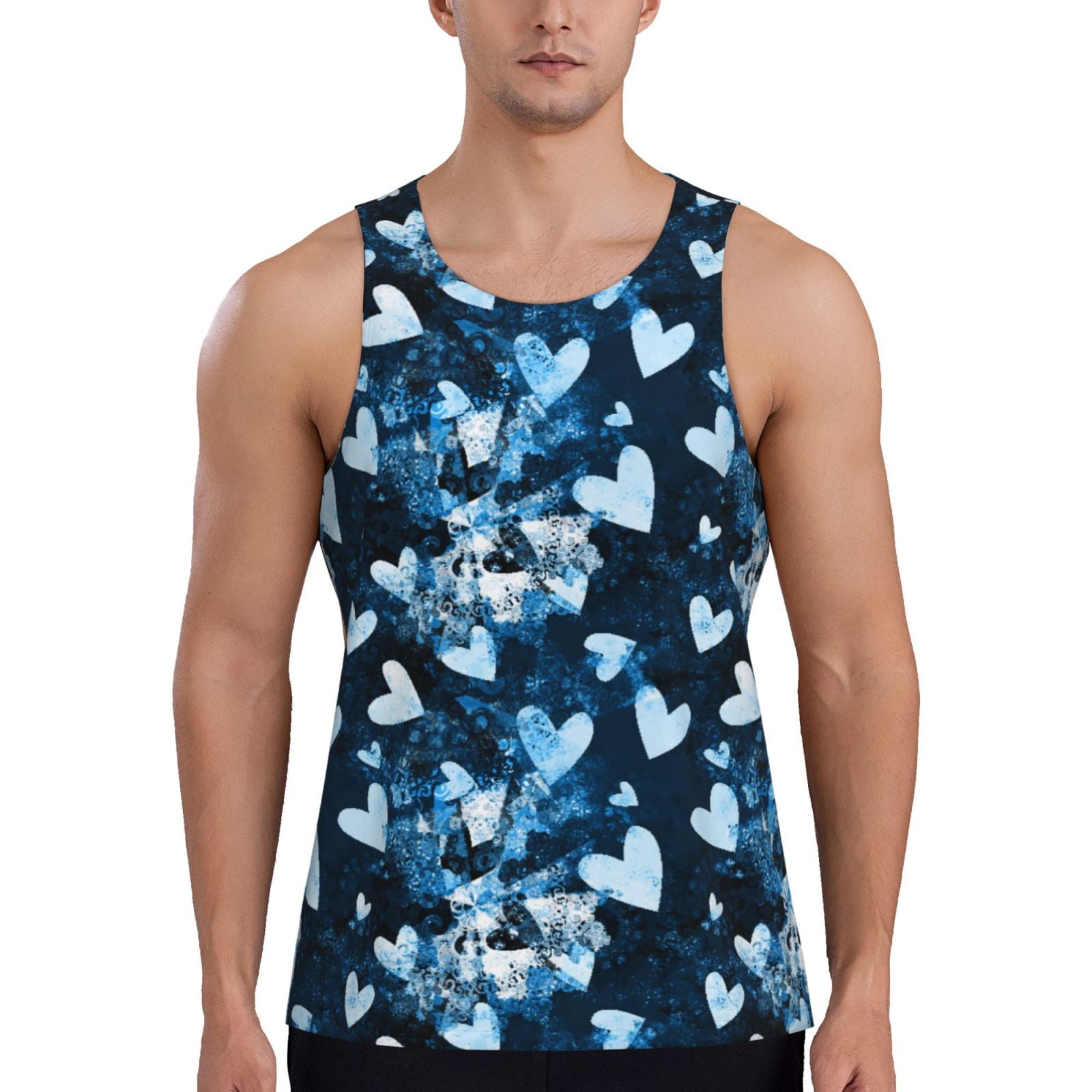 Adobk Ice Blue Heart Print Men's Workout Tank Tops Sleeveless Mesh ...