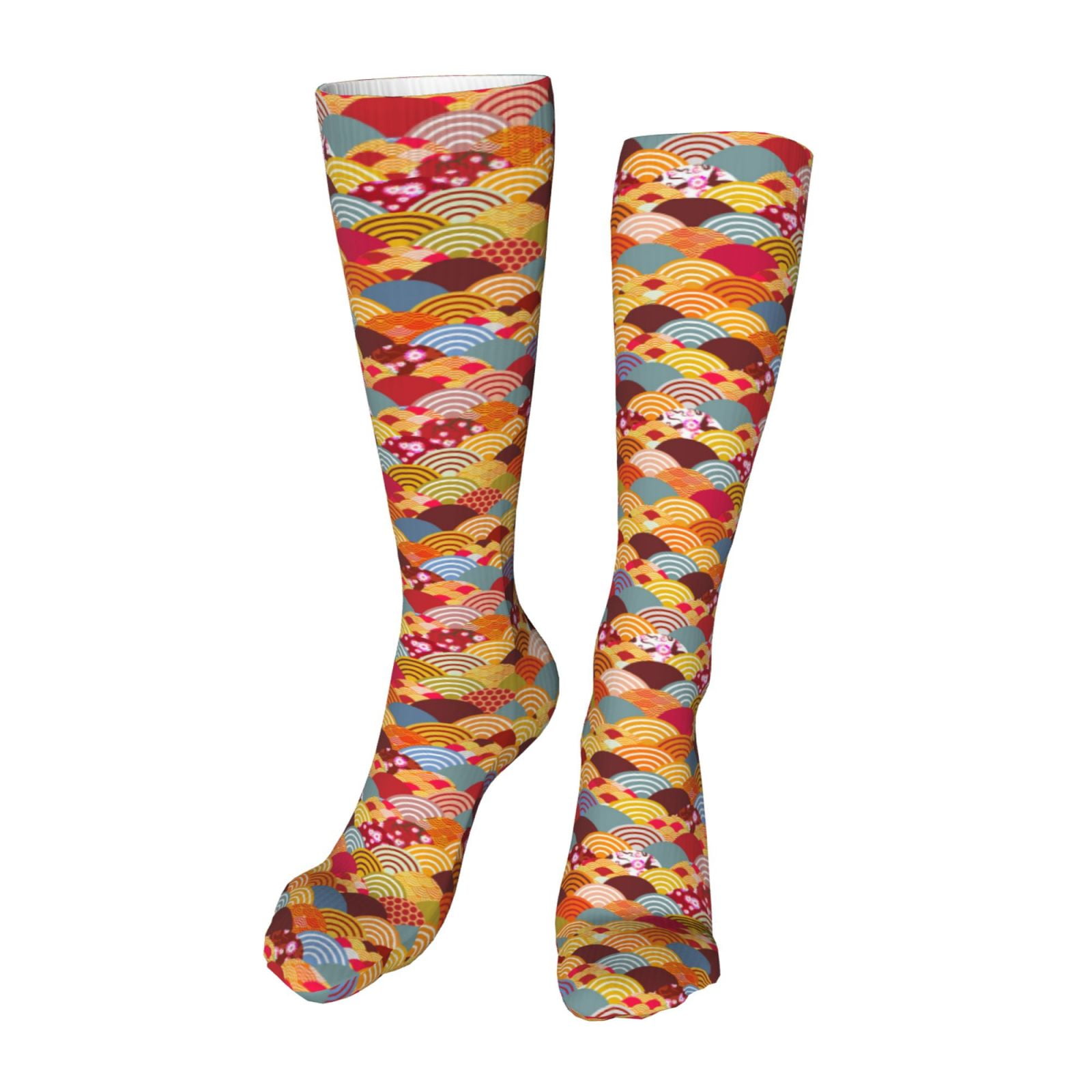 Adobk Japanese Style Fish Scales Print Knee High Socks Athletic Tube ...