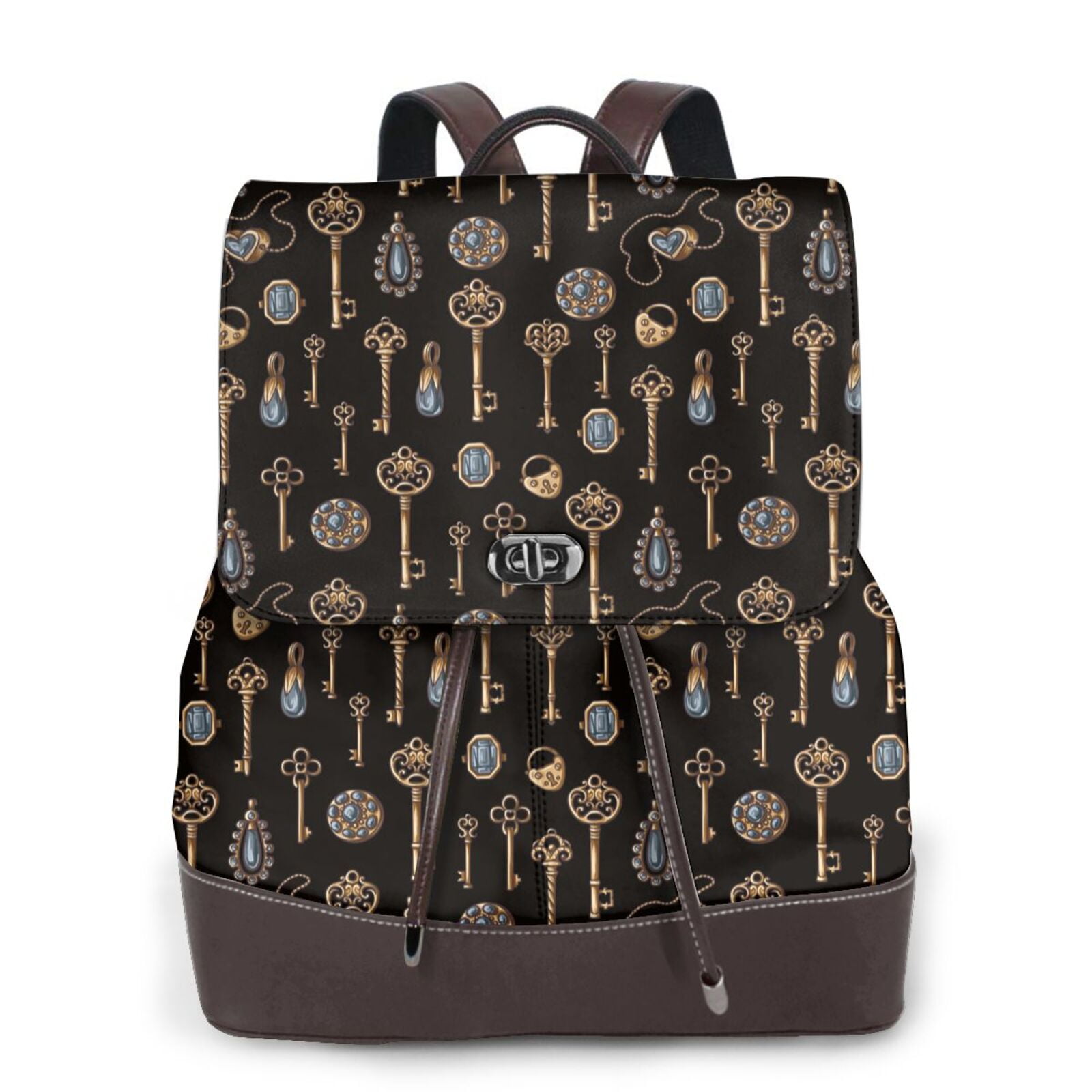 Adobk Jewelry And Keys Print Leather Backpack Vintage Laptop Bookbag ...