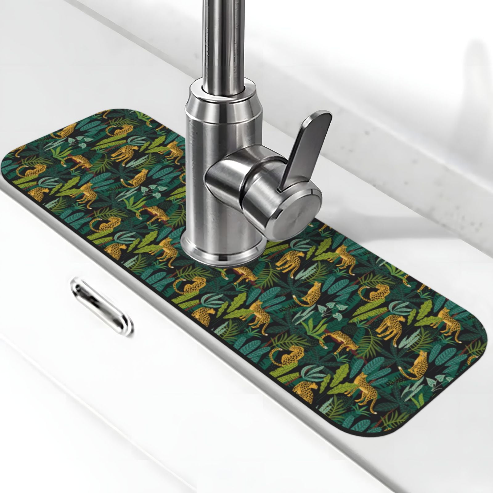 Adobk Jungle Leopard Yellow Print Faucet Mat for Kitchen Sink,Sink ...