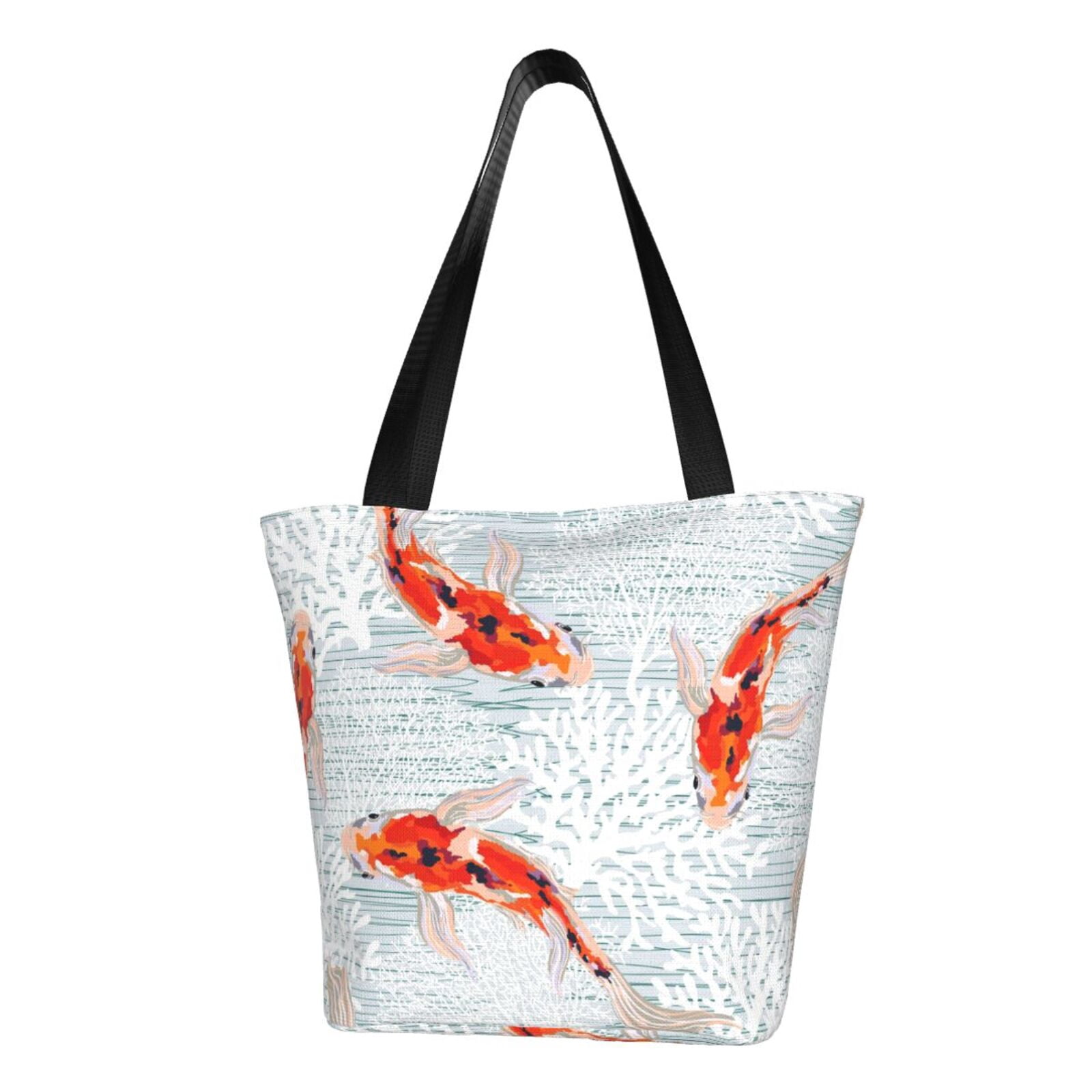 Adobk Koi Fish Corals,Spring Summer Canvas Tote Bag Vintage Tote Bag ...