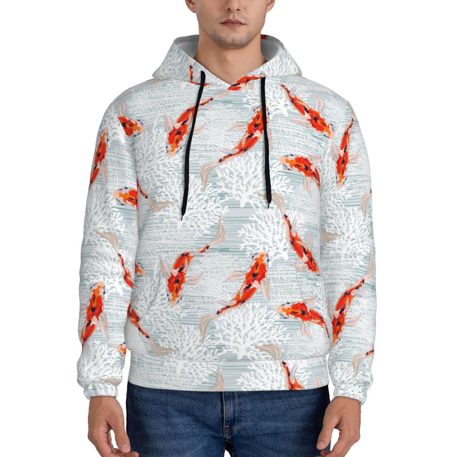 Adobk Koi Fish Corals,Spring Summer Print Men's Pullover Hoodie ...