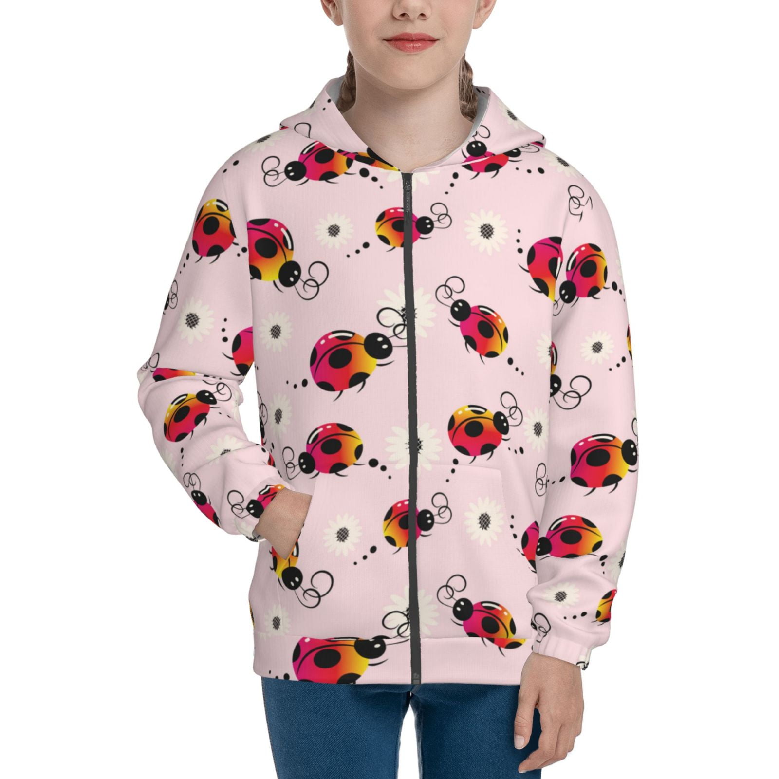 Adobk Ladybugs And Flower Print Teenage Hoodies Fashion Crew Neck ...