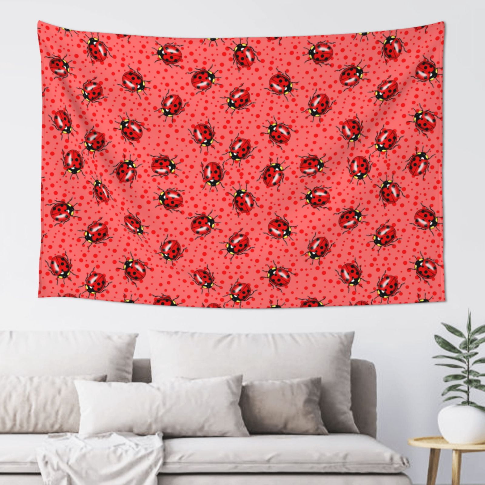 Adobk Ladybugs On Red Polka Dot Print Tapestry Wall Tapestry 60x40 Inch ...
