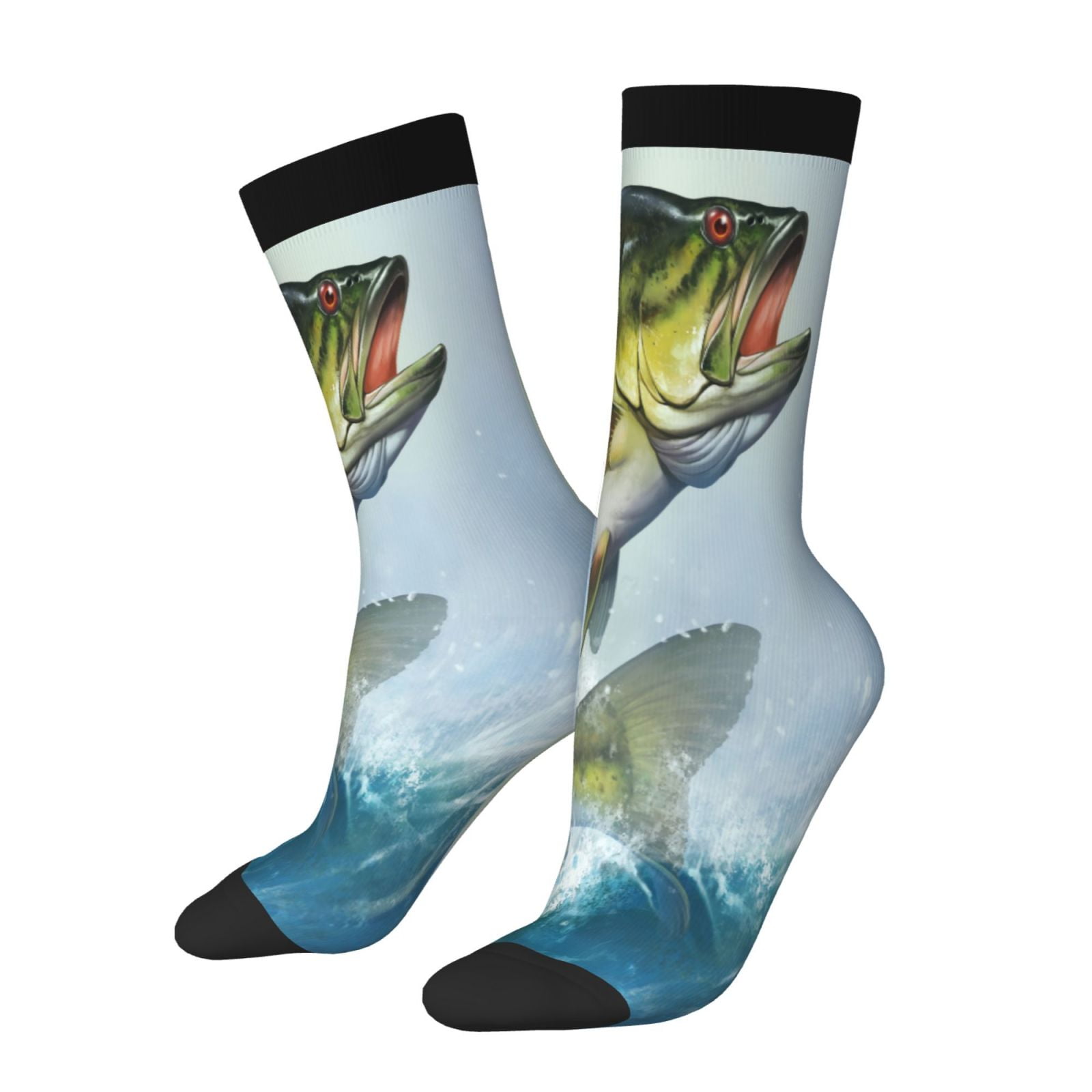 Adobk Largemouth Bass jumps out of water Print Adult Socks Crew Socks ...