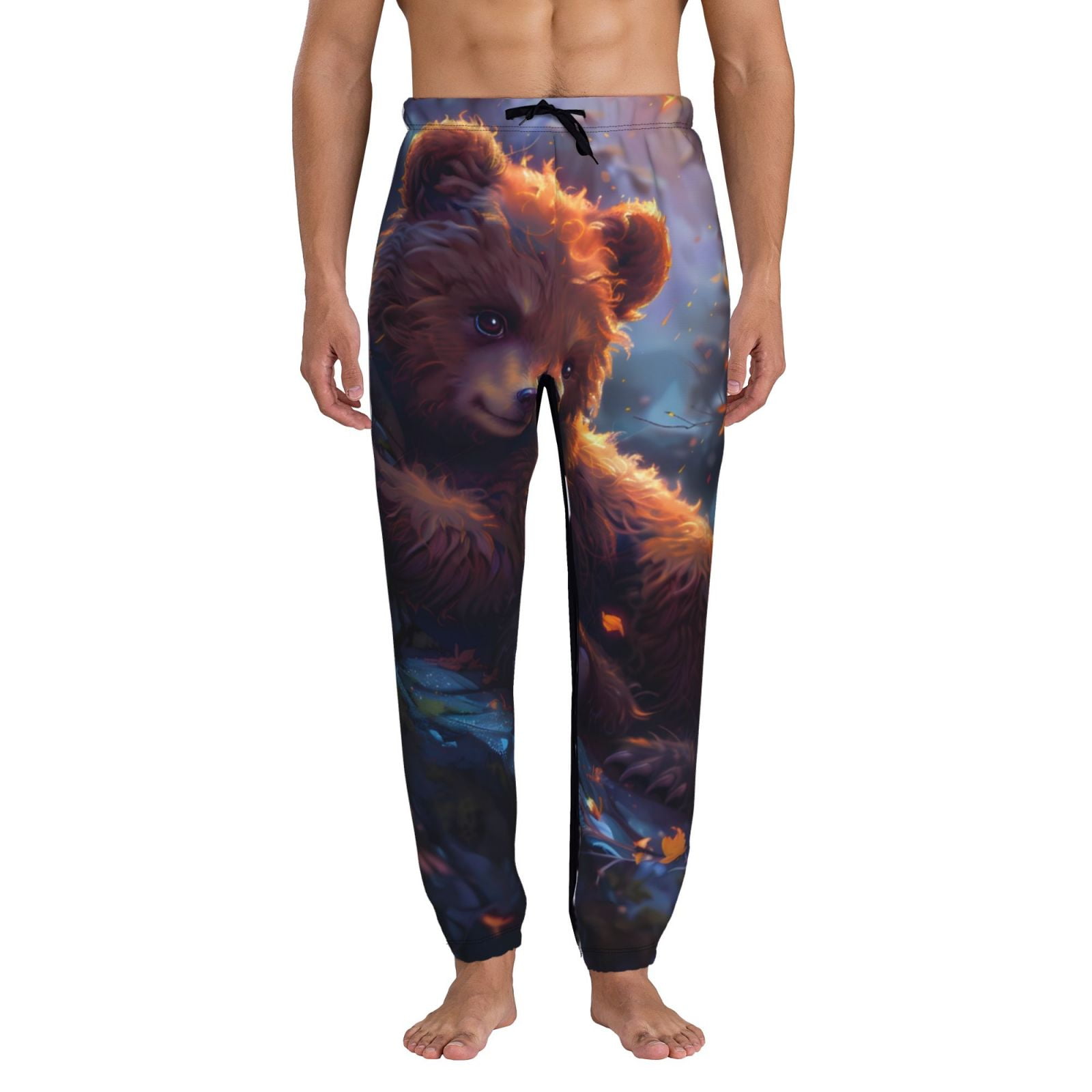 Adobk Lazy Stone Bear Print Men's Sweatpants Tapered Joggers for Men ...