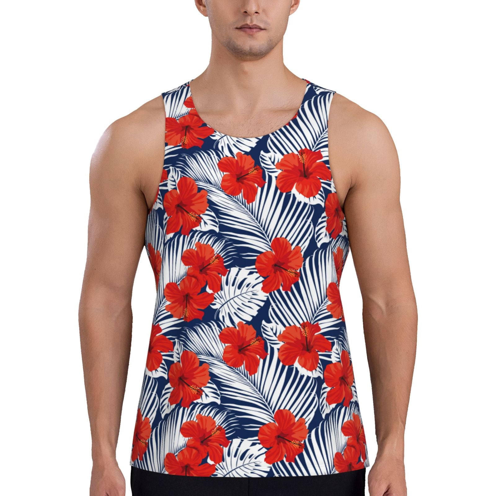 Adobk Leaves And Flowers Print Men's Workout Tank Tops Sleeveless Mesh ...