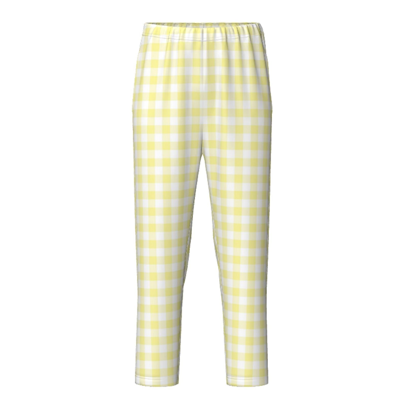 Adobk Lemon Yellow Checkboard Print Teenagers' Pajama Pants Pajama ...
