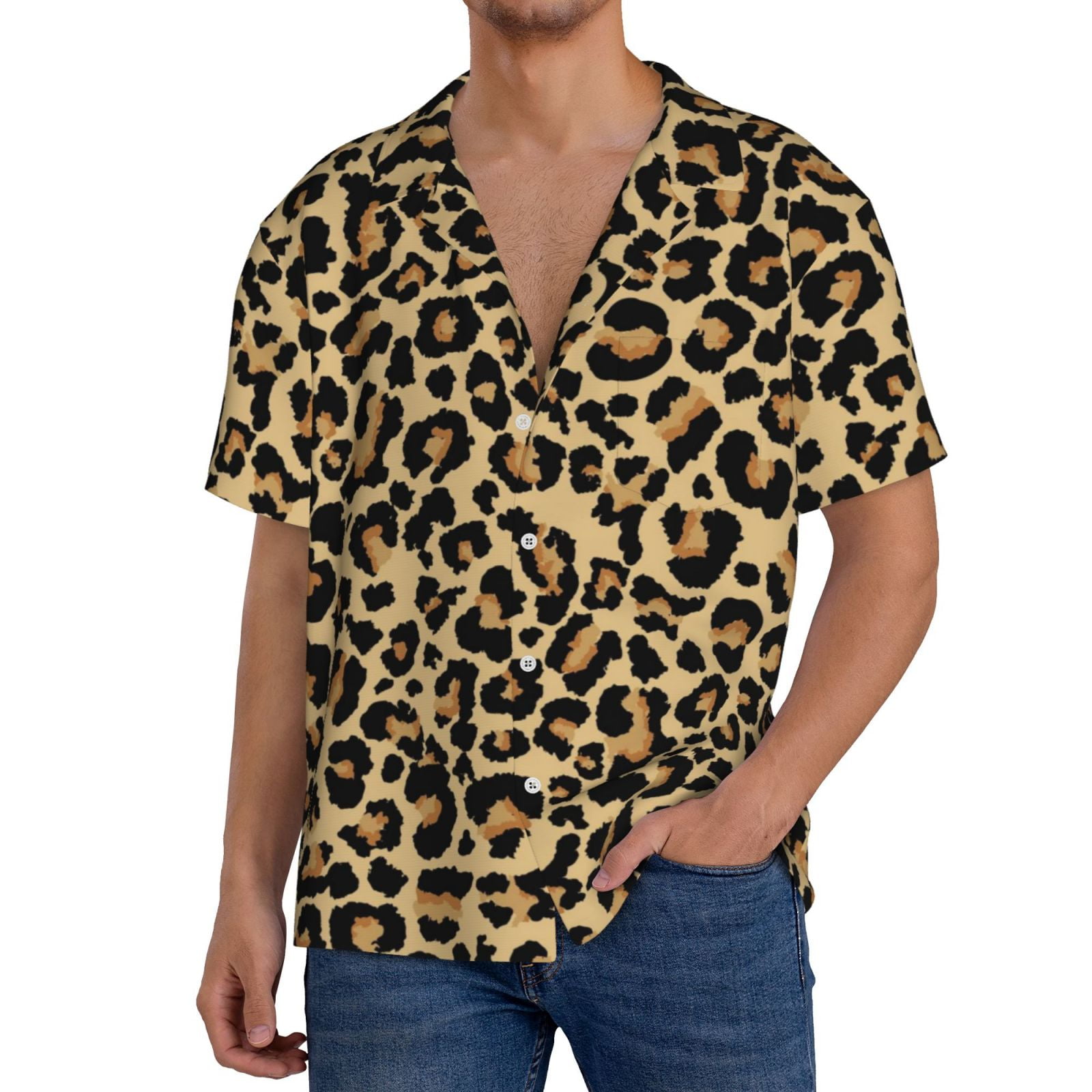 Adobk Leopard Print Print Men's Casual Button Down Shirt Summer Hipster ...