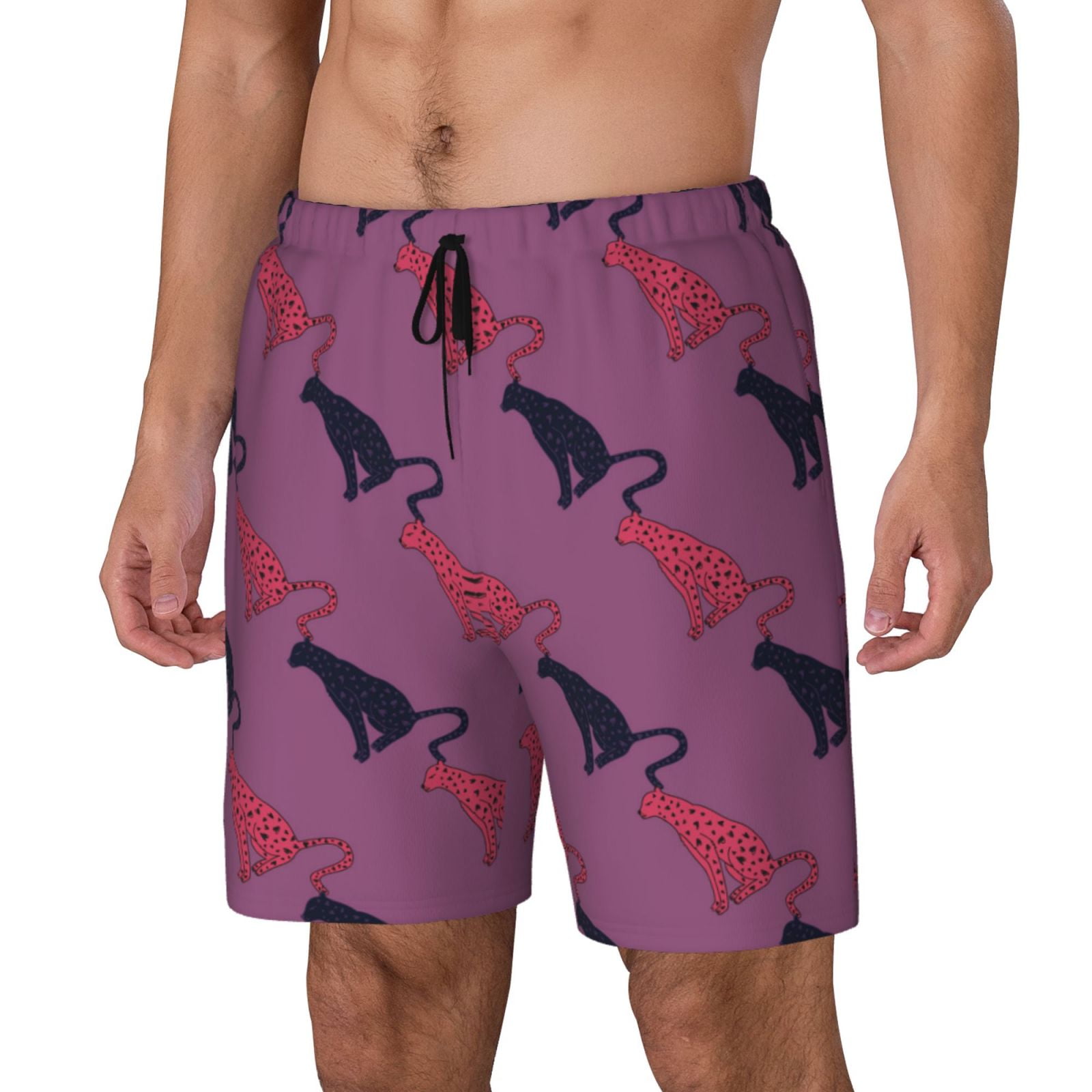 Adobk Leopard Print Print Men's Swim Trunks with Compression Liner ...