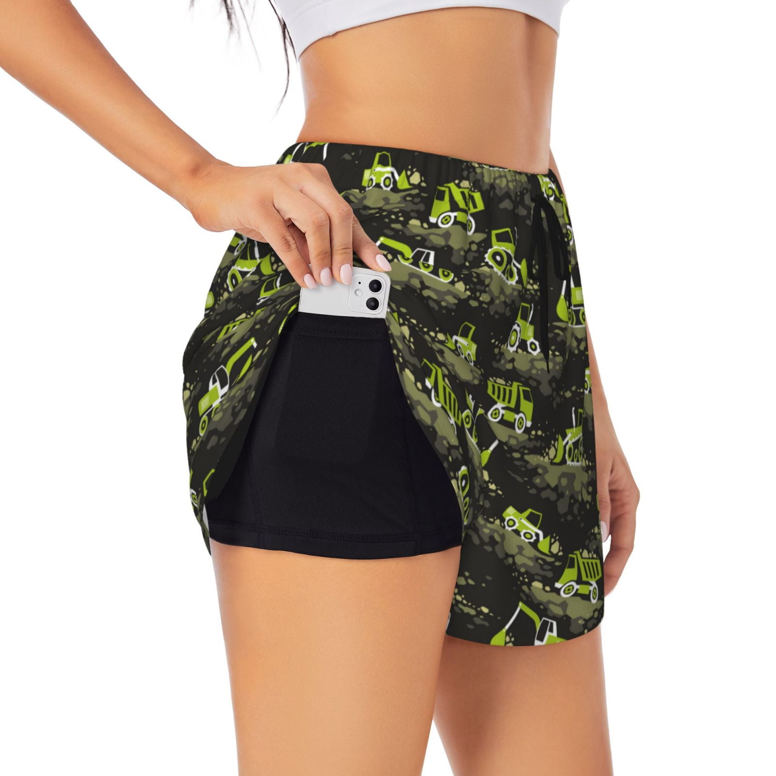 Adobk Light Green Excavator Print Women's Workout Shorts for Athletic ...