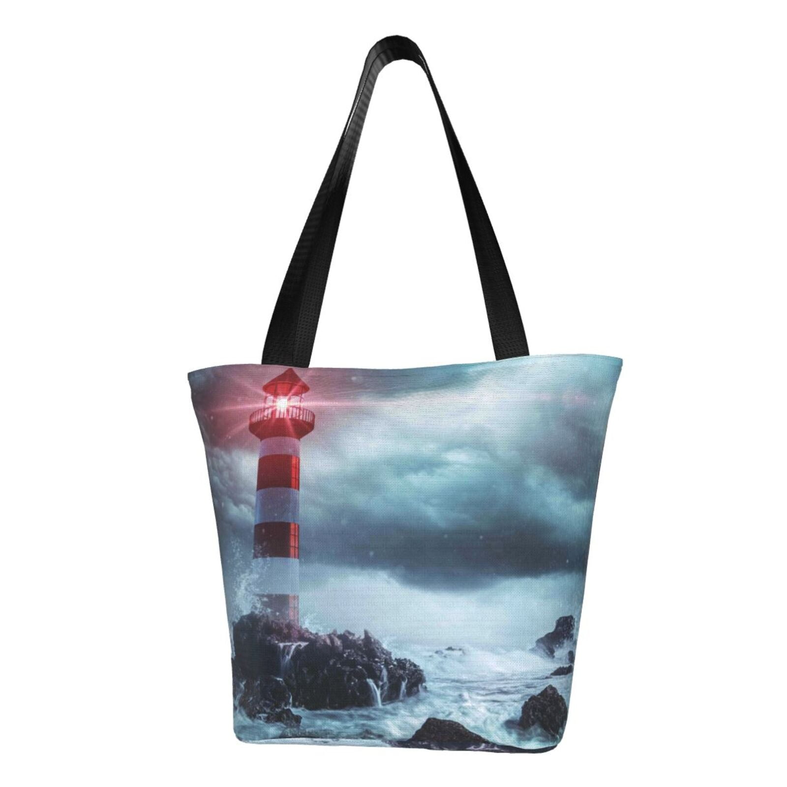 Adobk Lighthouse In A Stormy Sea Canvas Tote Bag Vintage Tote Bag Shopping Bags Beach Bag Book ...