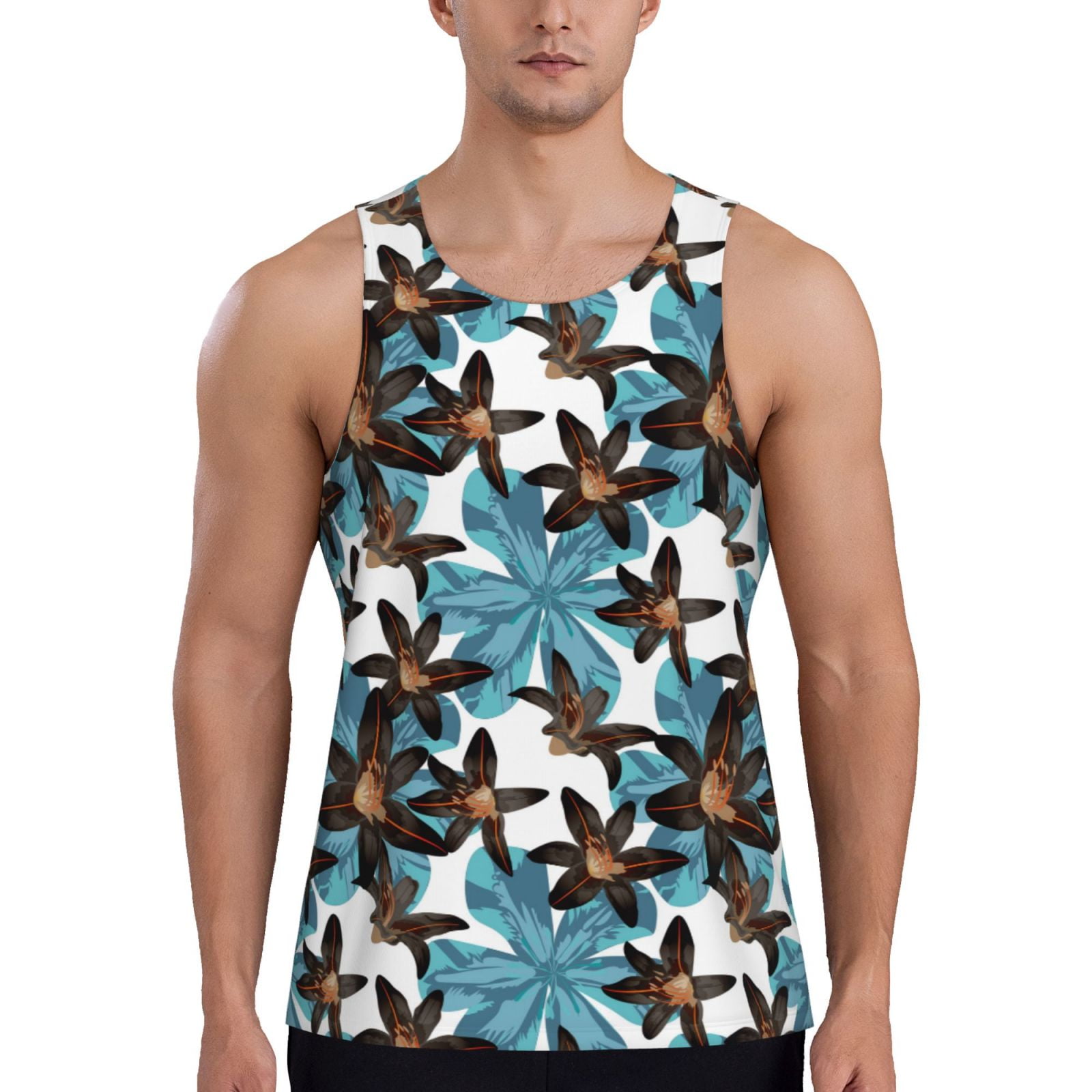 Adobk Lilies Flowers Print Men's Workout Tank Tops Sleeveless Mesh ...